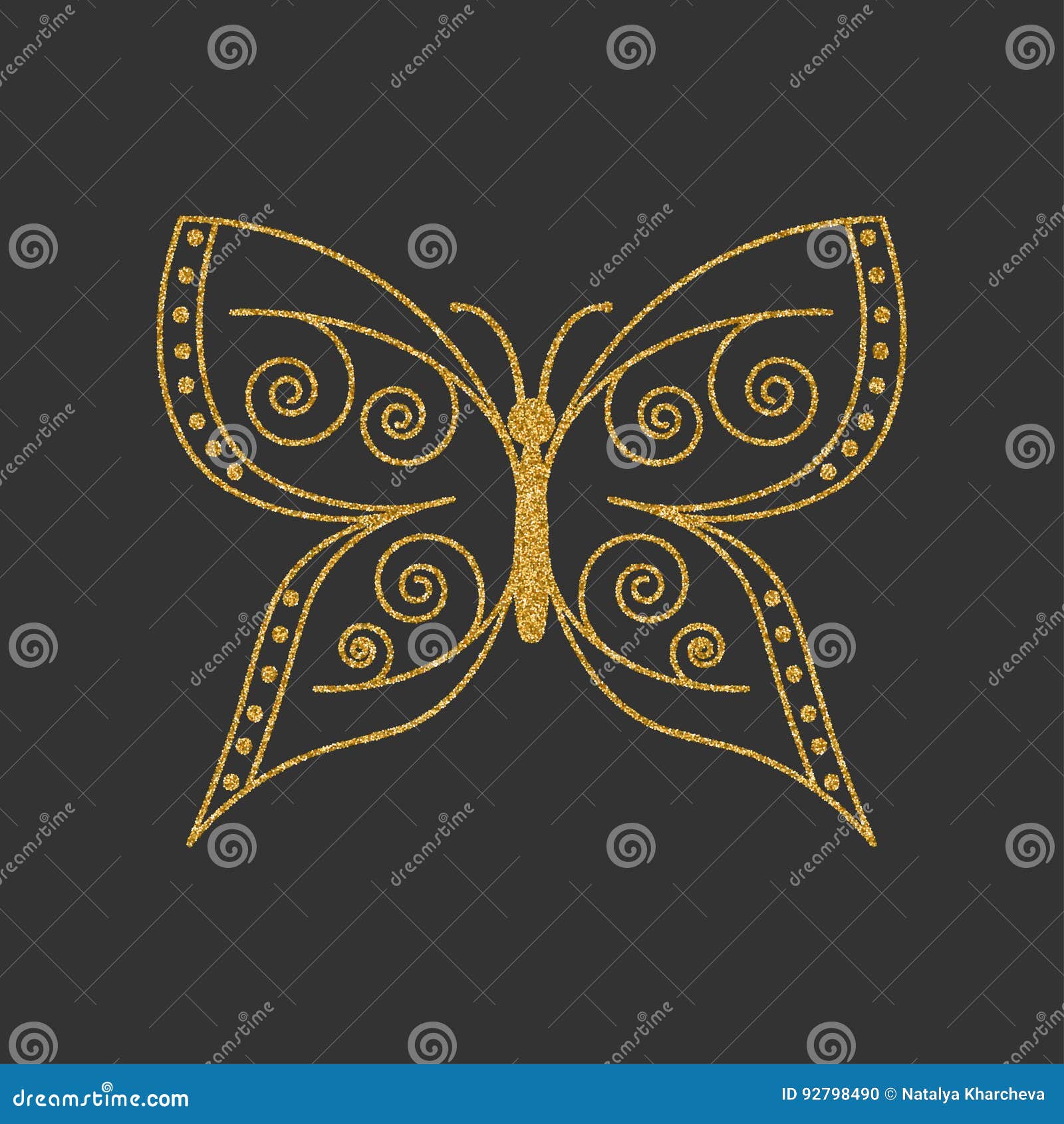 Golden Butterfly with Elegant Decorative Pattern. Stock Vector ...