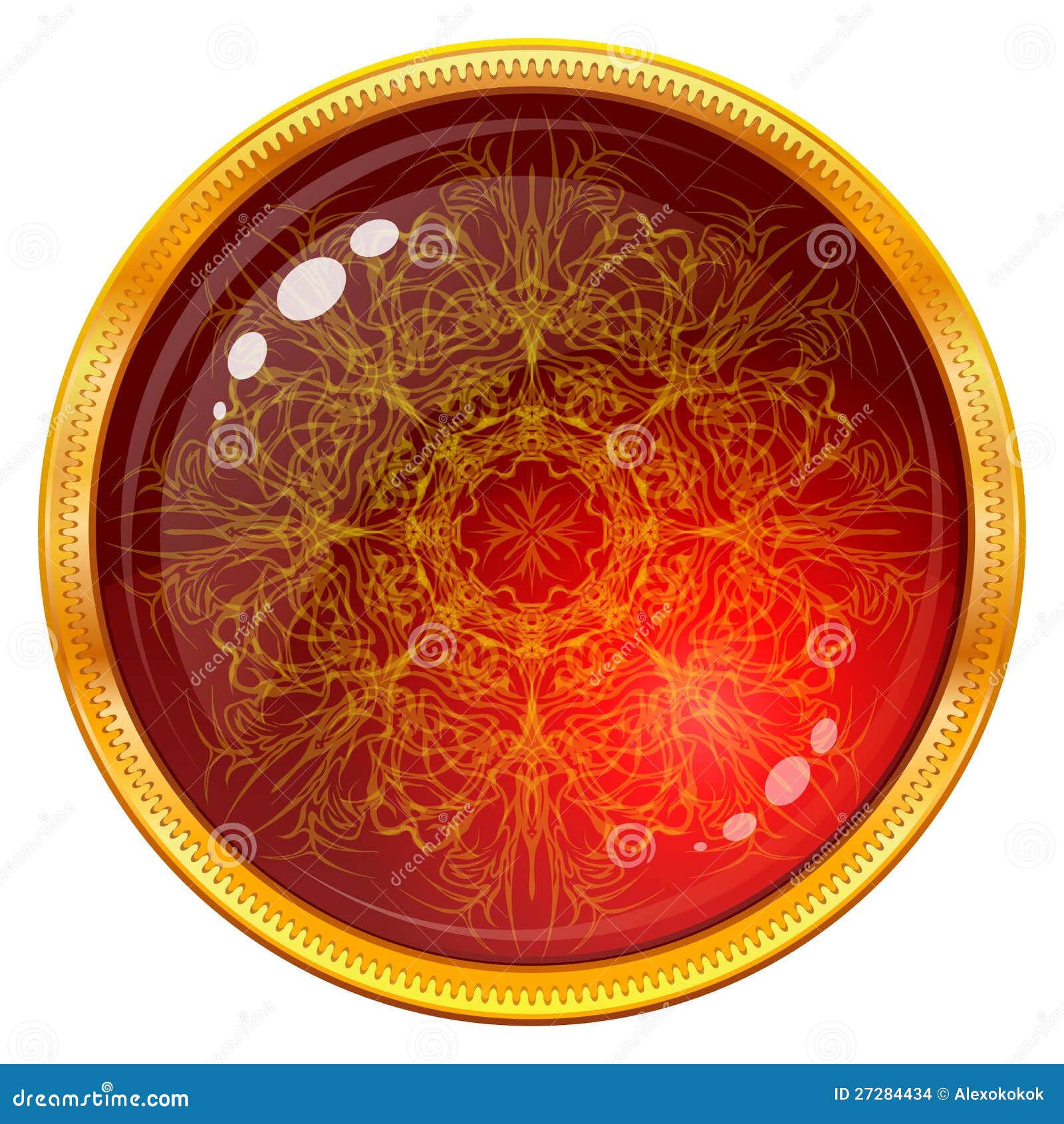 Golden Button with Patterned Red Gem Stock Vector - Illustration of ...