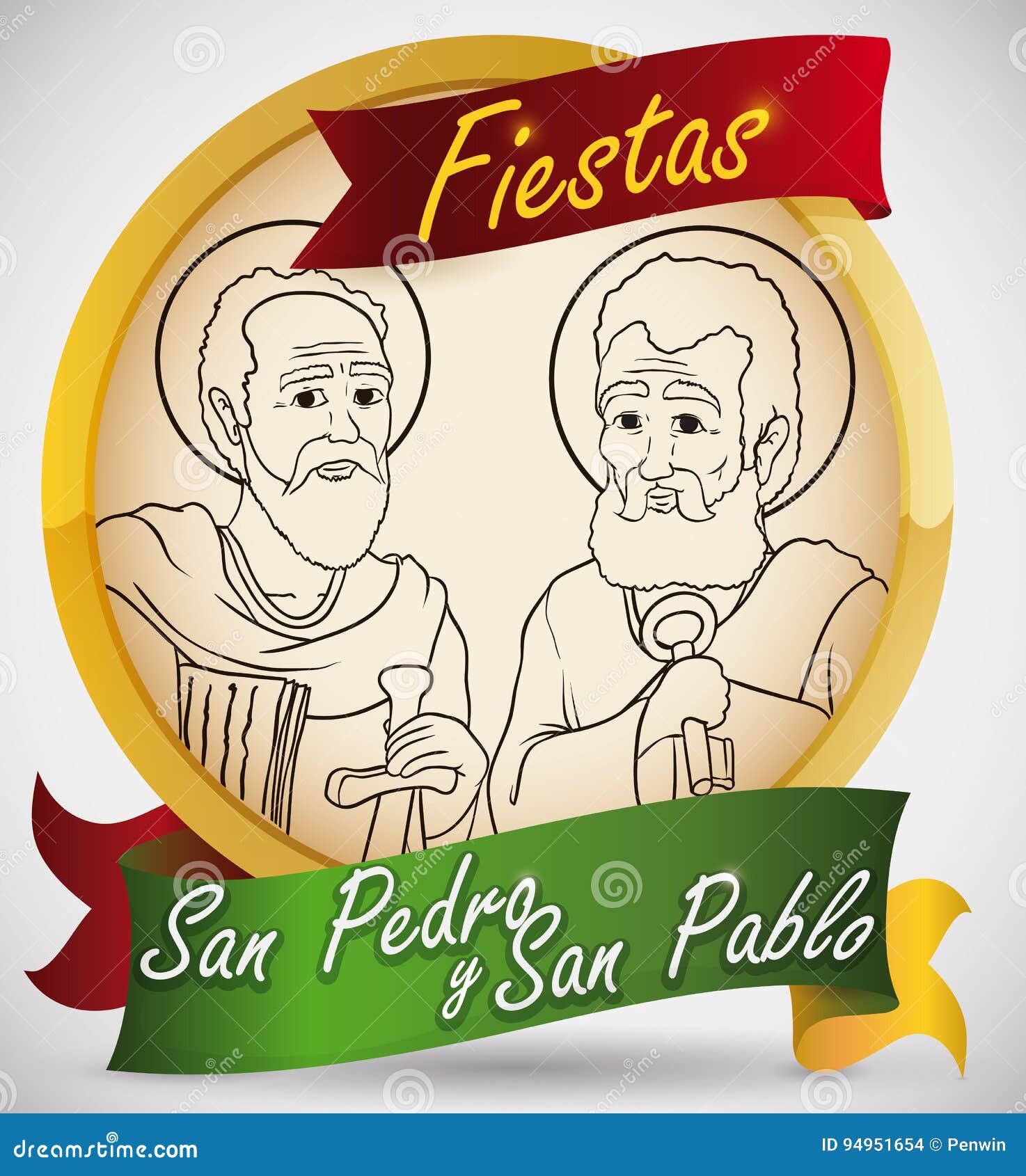 Golden Button with Saints Peter and Paul for Feast Day, Vector ... Golden Button with Saints Peter and Paul for Feast Day, Vector ...