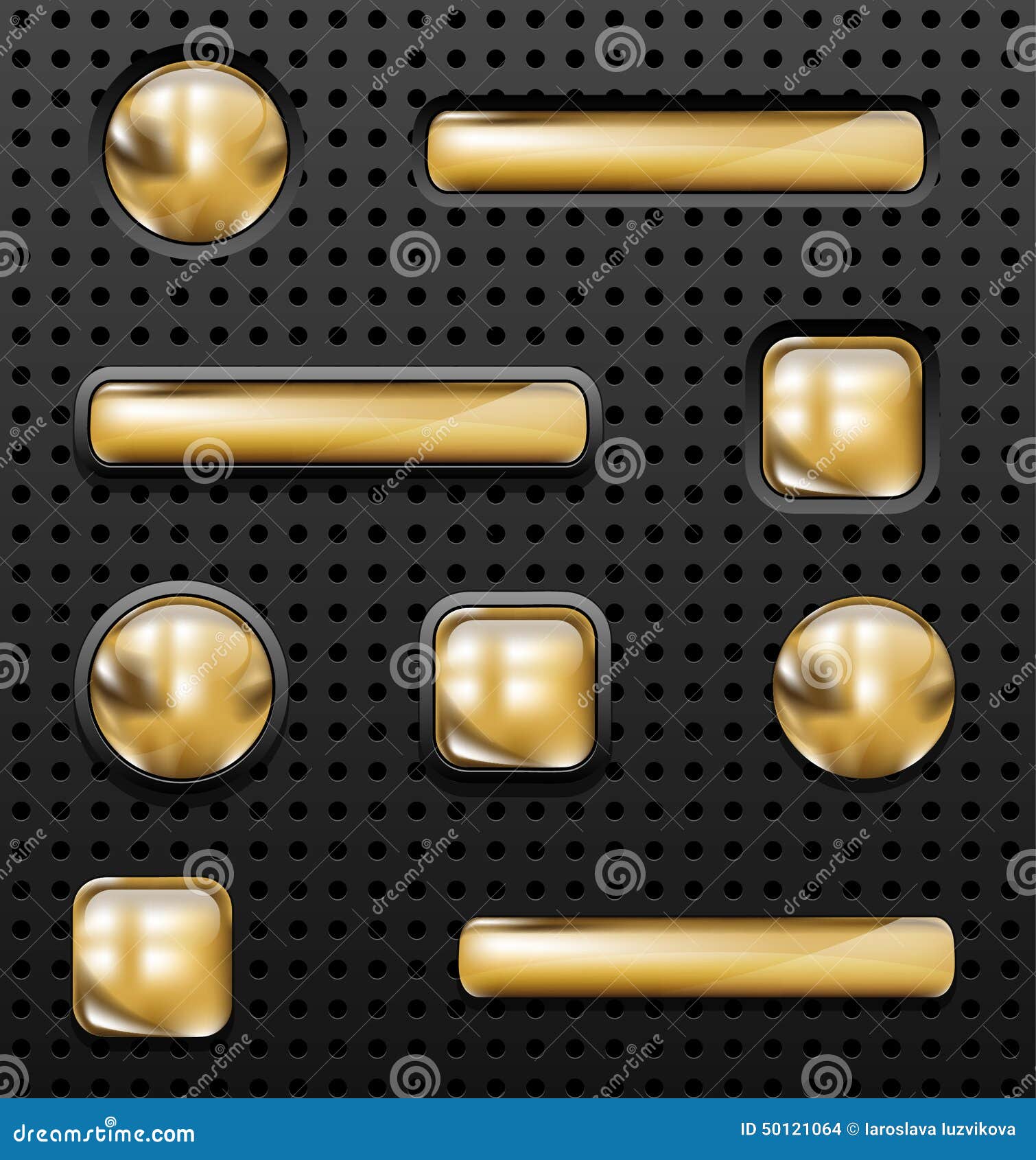 TWO Golden Buttons, Symbols, Icons, Steps Of Workflows Templates Design ...