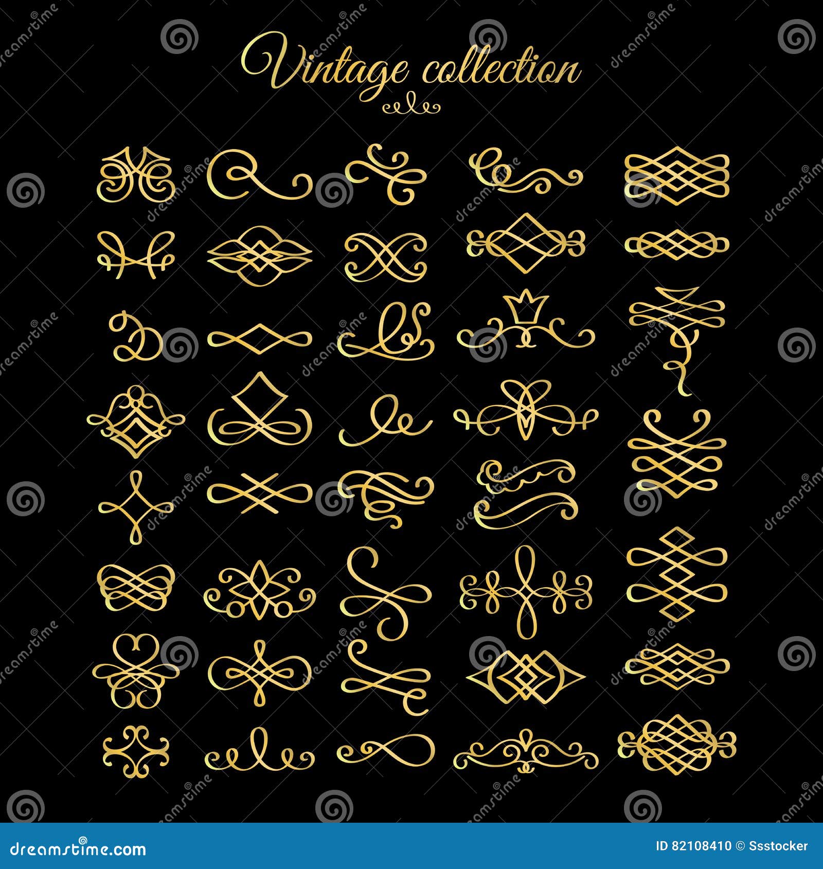 Golden Calligraphic Flourishes Design Elements Stock Vector ...
