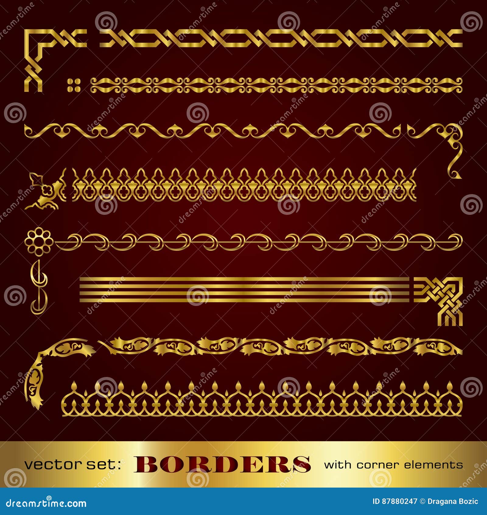 Golden Calligraphic Frames and Borders with Corner Elements - Vector ...