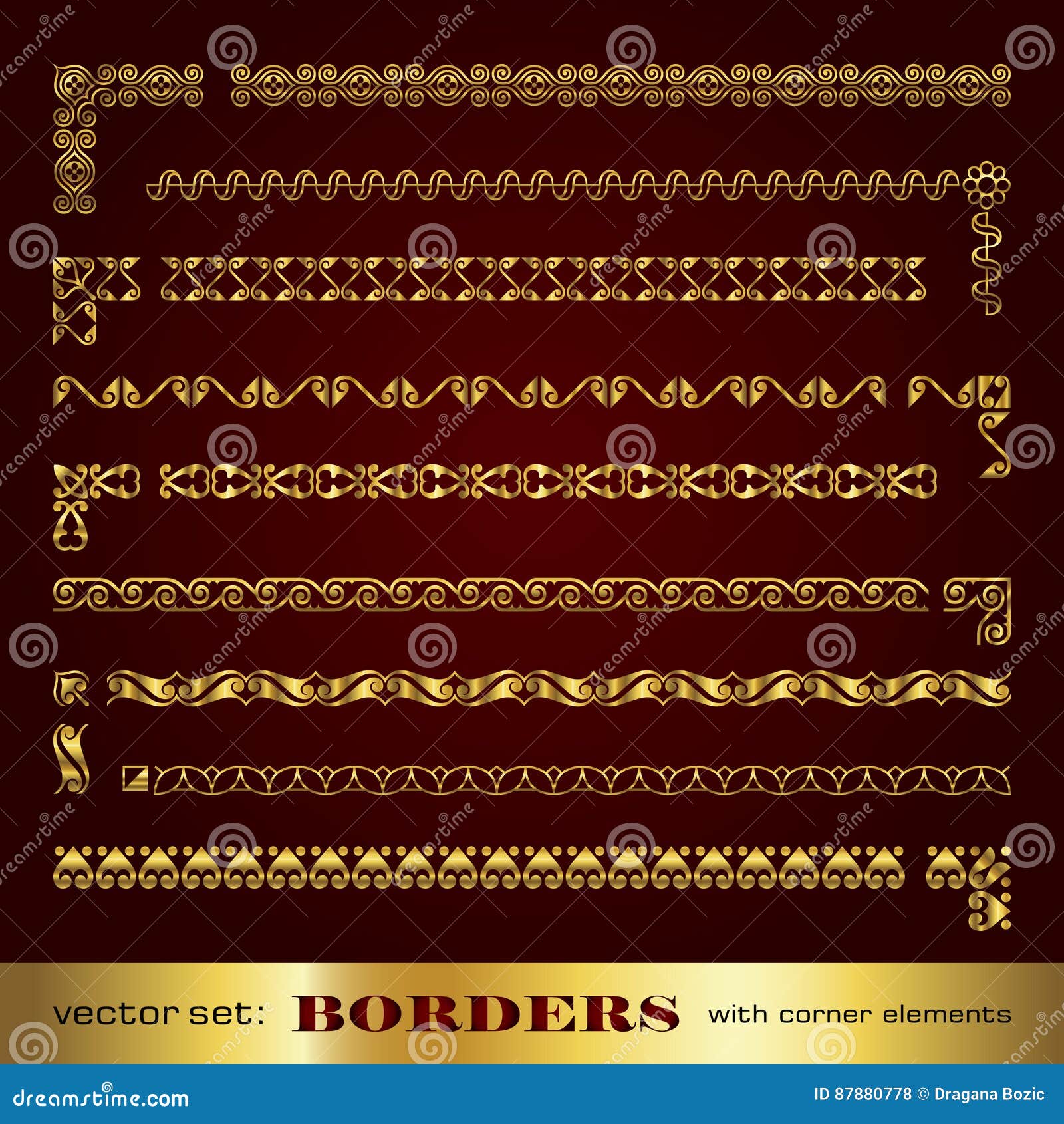 Golden Calligraphic Frames and Borders with Corner Elements - Vector ...