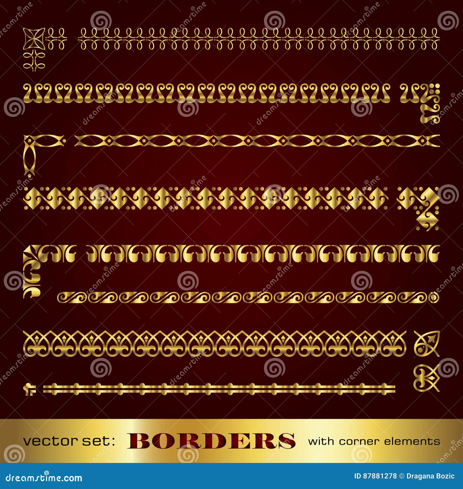 Golden Calligraphic Frames and Borders with Corner Elements - Vector Set Stock Vector ...