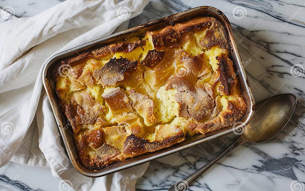 Golden and Caramelized Leftover Bread Pudding in a Baking Dish on ...
