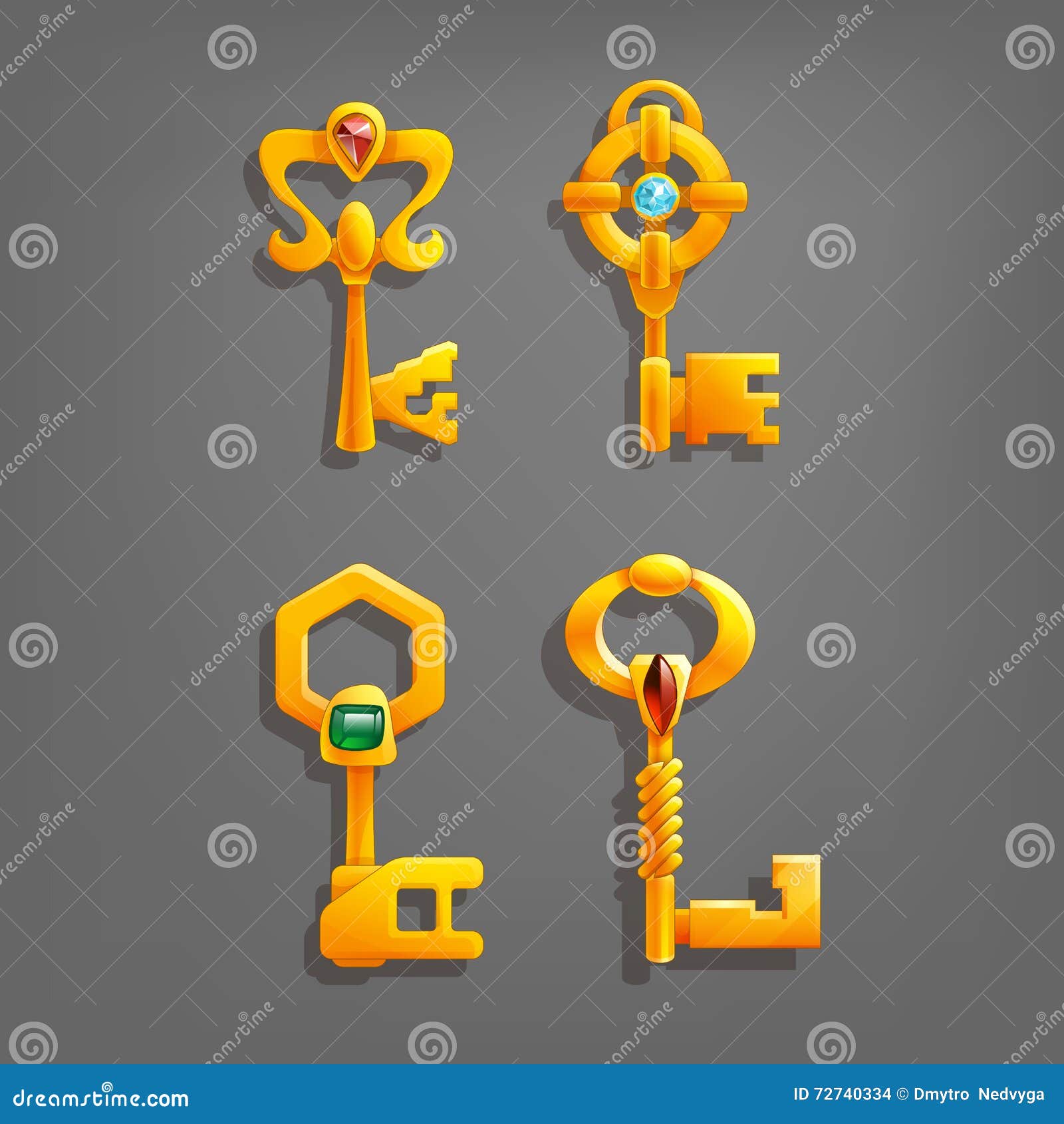 Golden Cartoon Keys With Trinke | CartoonDealer.com #72740183