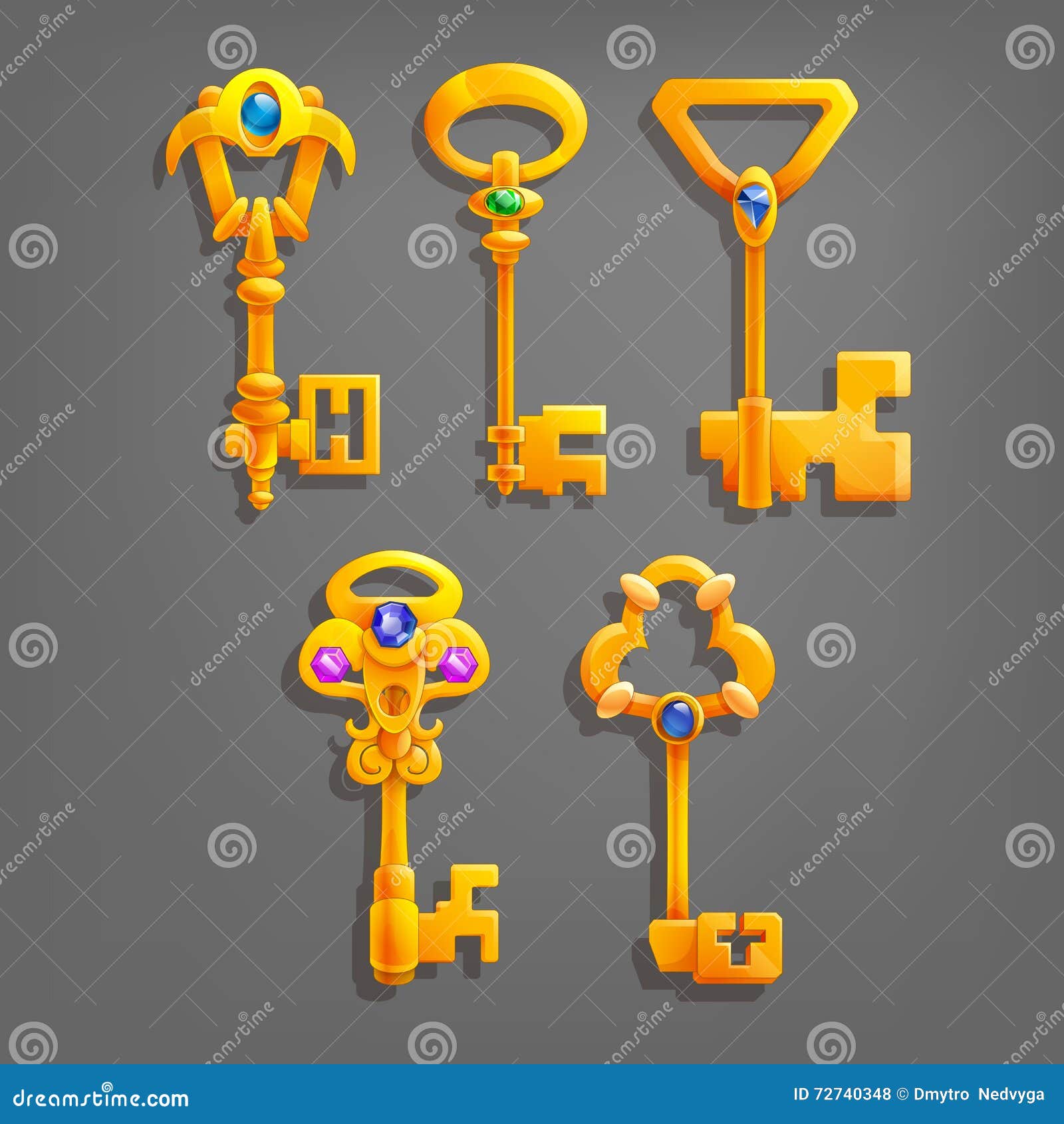 Golden cartoon keys. stock vector. Illustration of padlock - 72740348