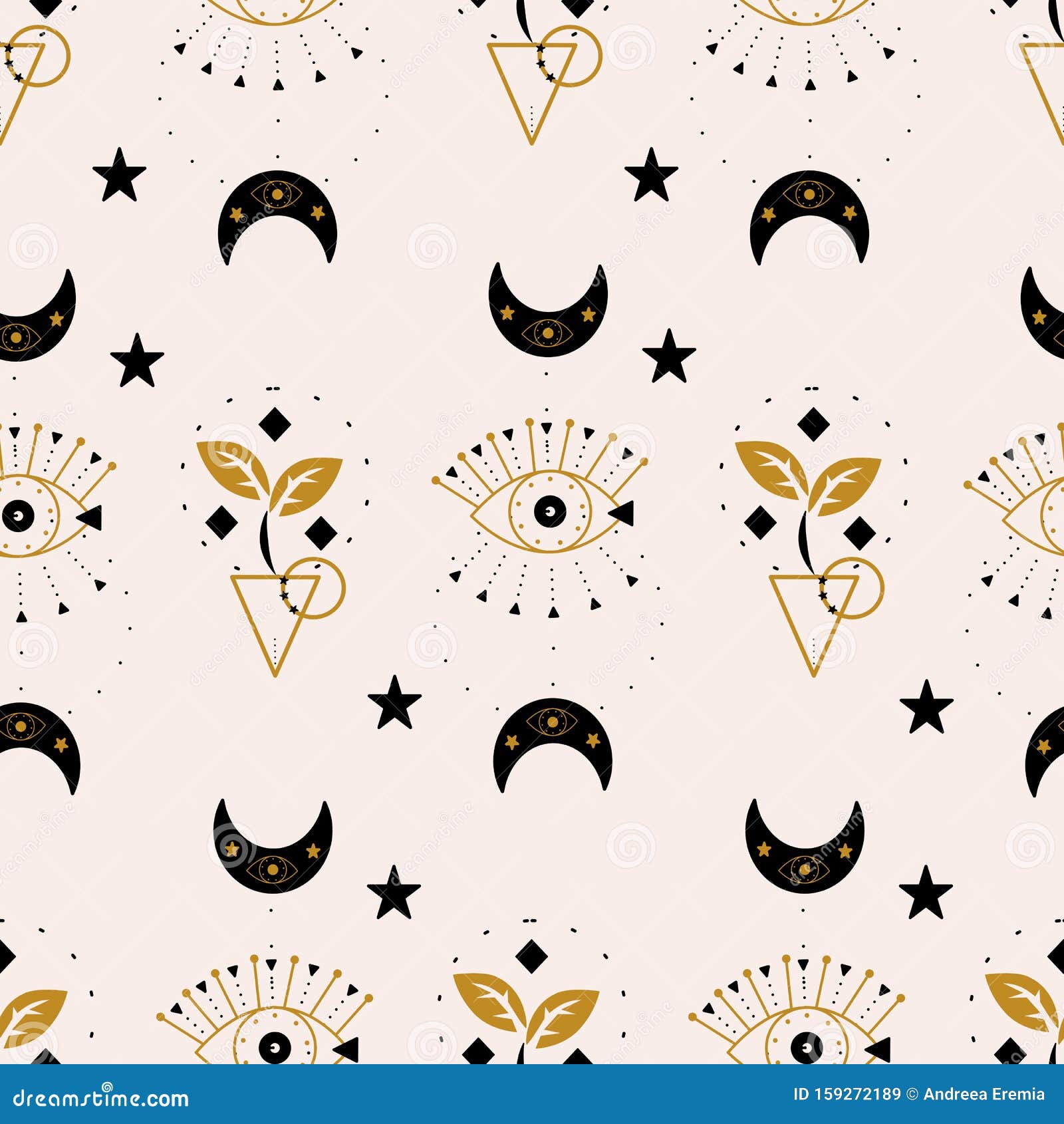 Golden Celestial Elements in an Elegant Pattern Design Stock Vector ...