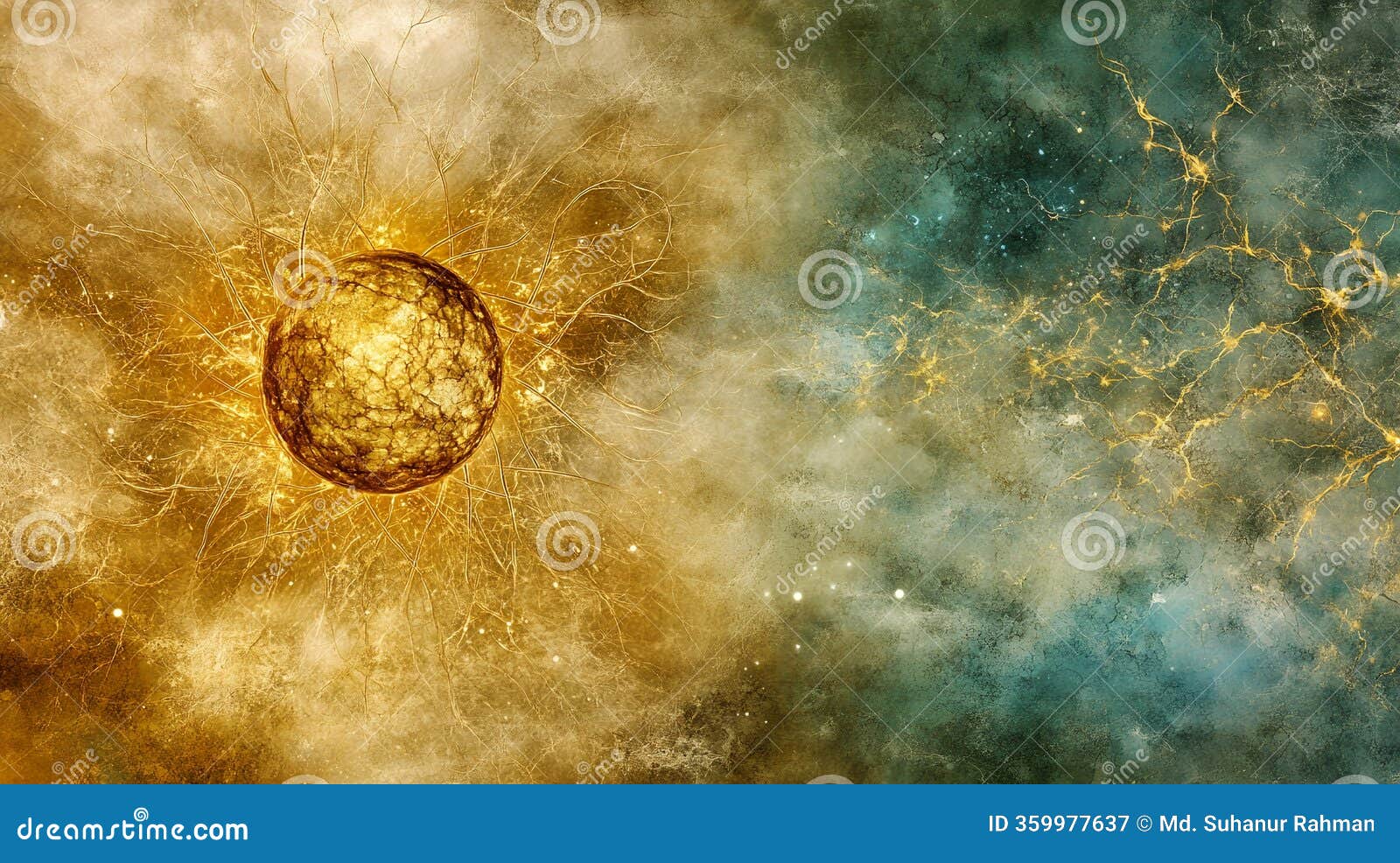 Golden Celestial Sphere in Cosmic Nebula Abstract Space Art Background ...