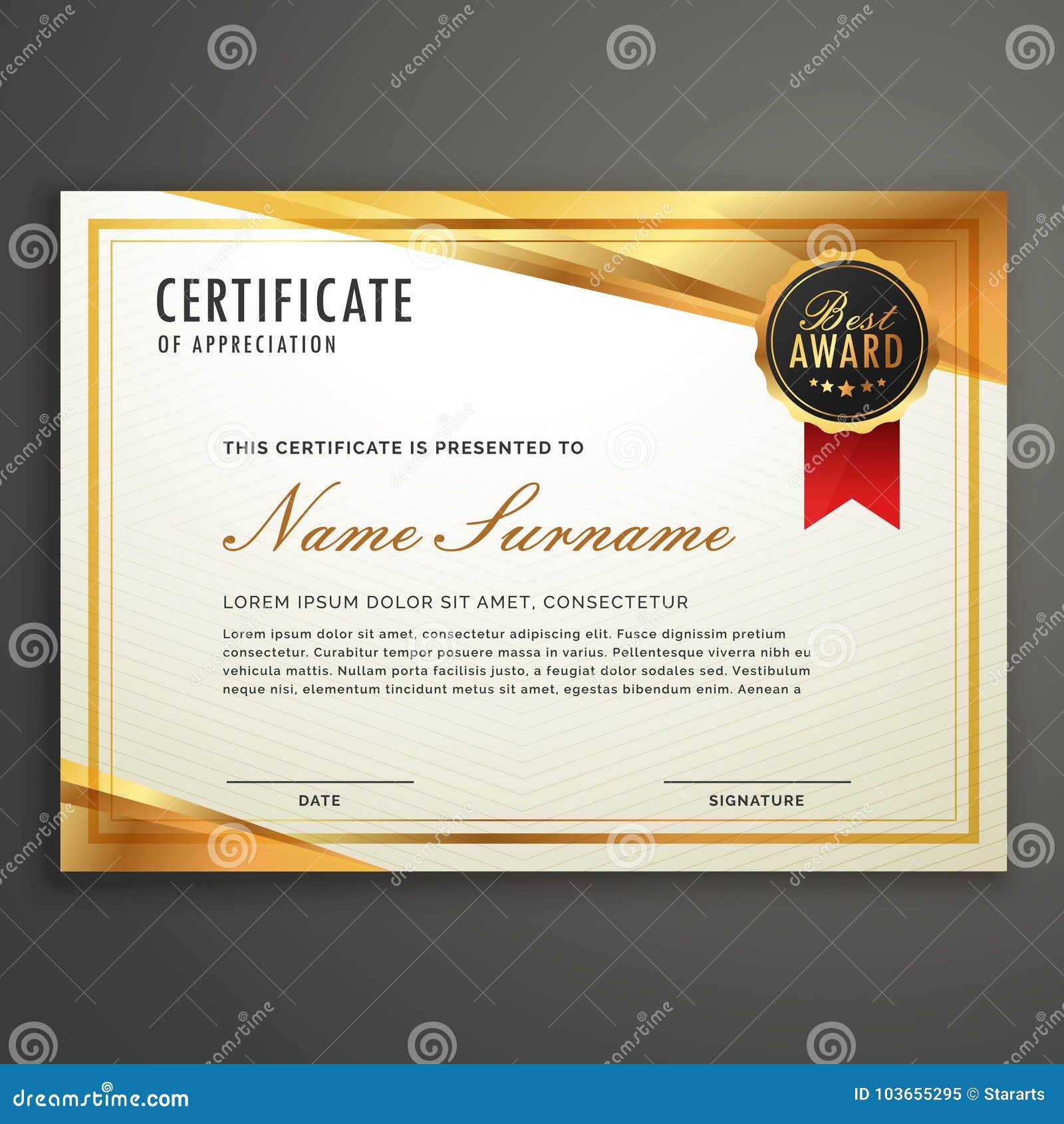 Golden Certificate Template Design Vector Stock Vector - Illustration ...
