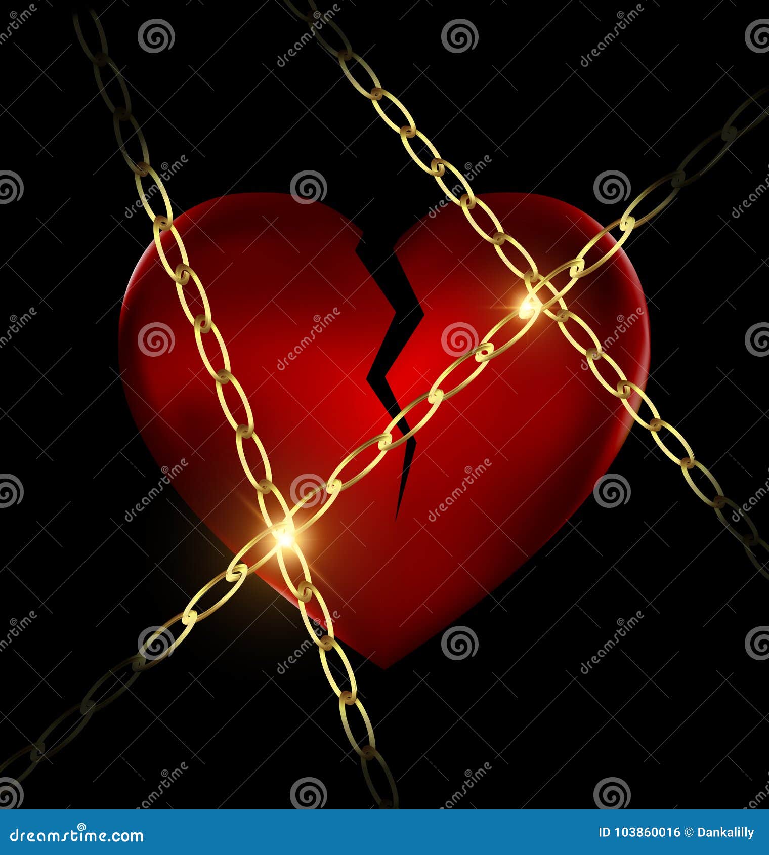 Golden Chain and Broken Heart Stock Vector - Illustration of dark ...
