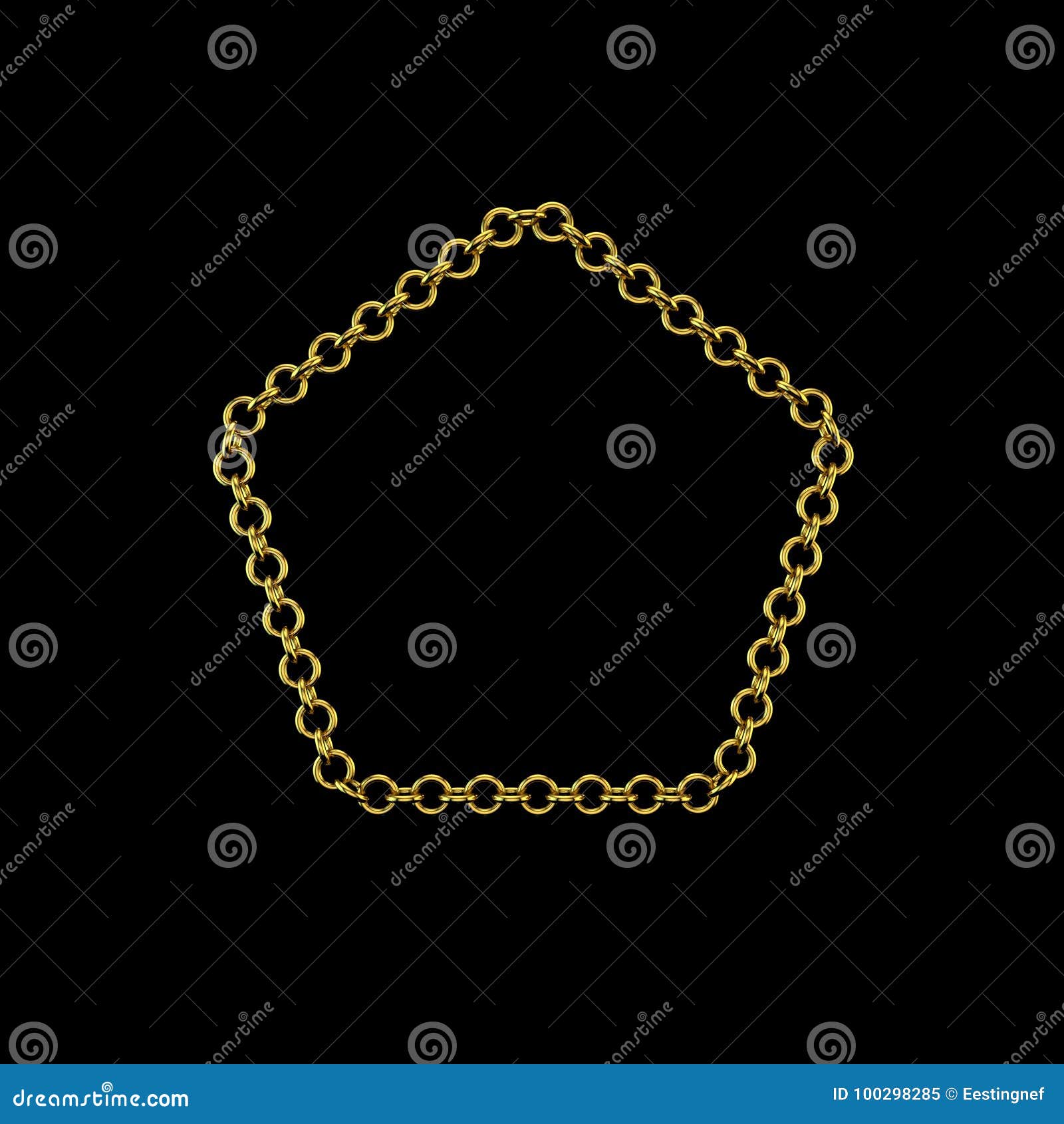 Golden Chain. Isolated on Black Background. Pentagon Frame. Stock ...