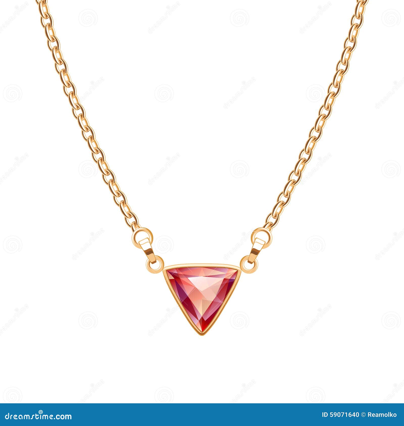 Golden Chain Necklace with Triangle Ruby Pendant Stock Vector ...