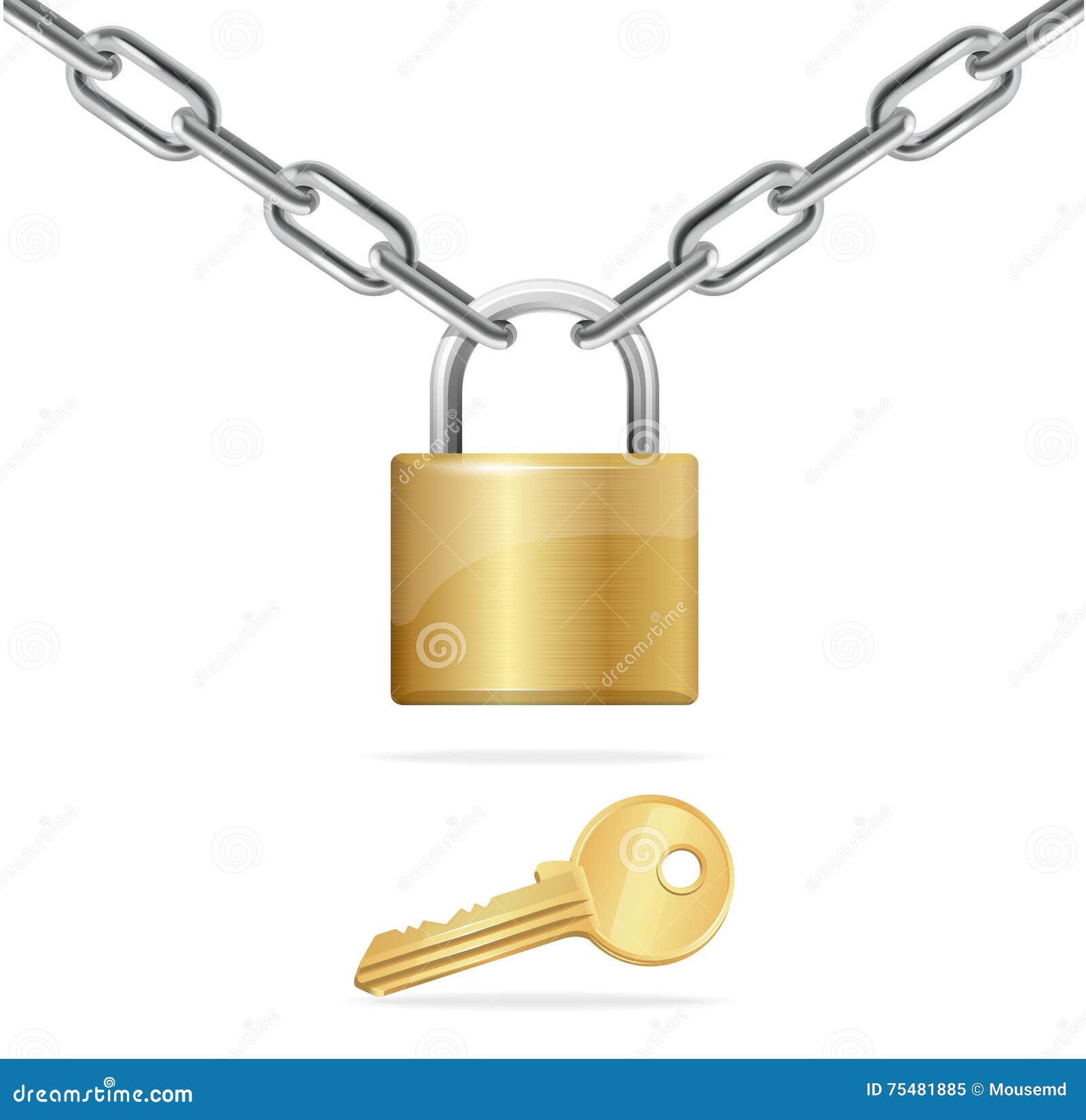 Golden Chain, Padlock and Key. Vector Stock Vector - Illustration of ...