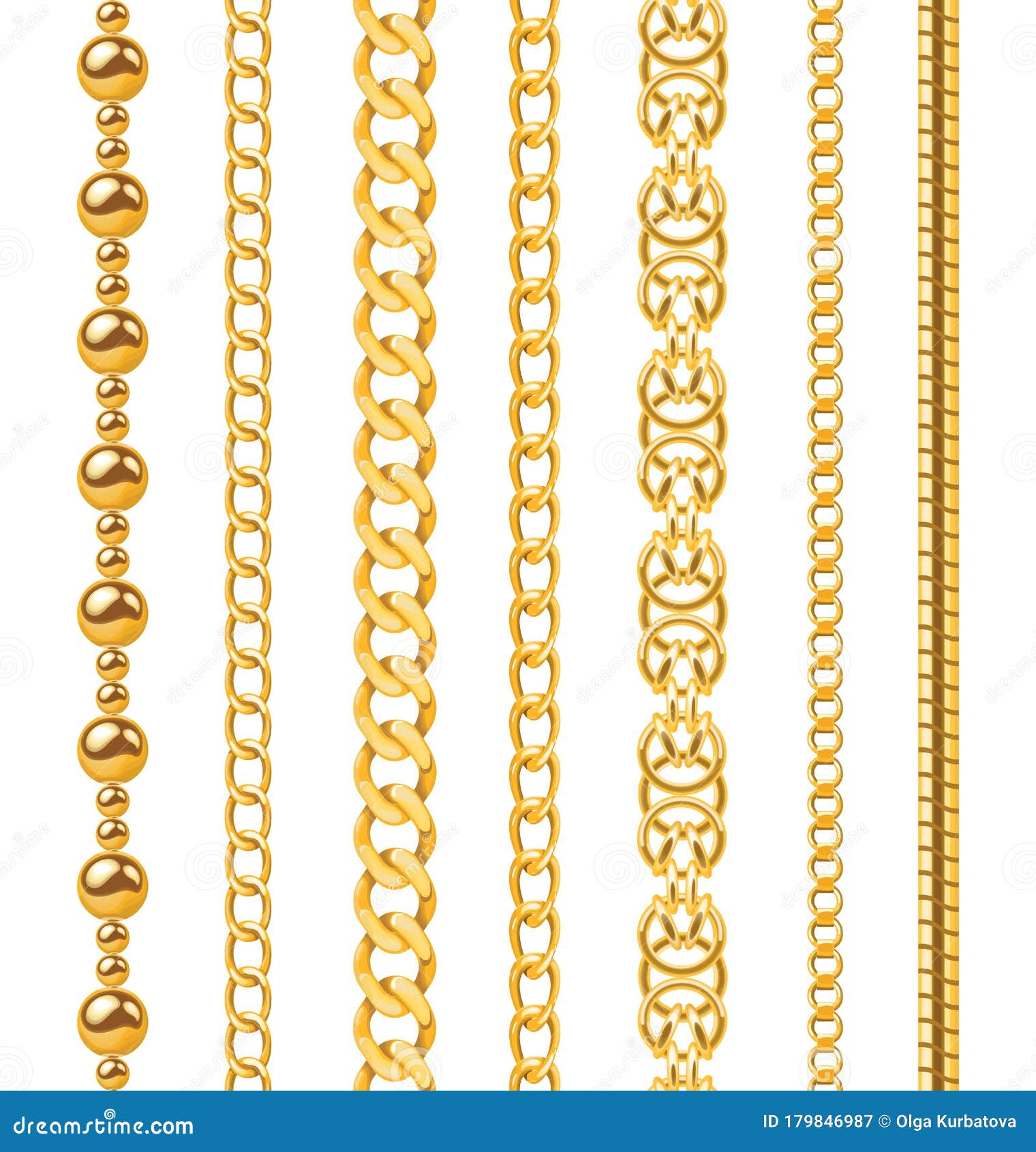 Golden Chain Seamless Luxury Chains Of Different Shapes Realistic