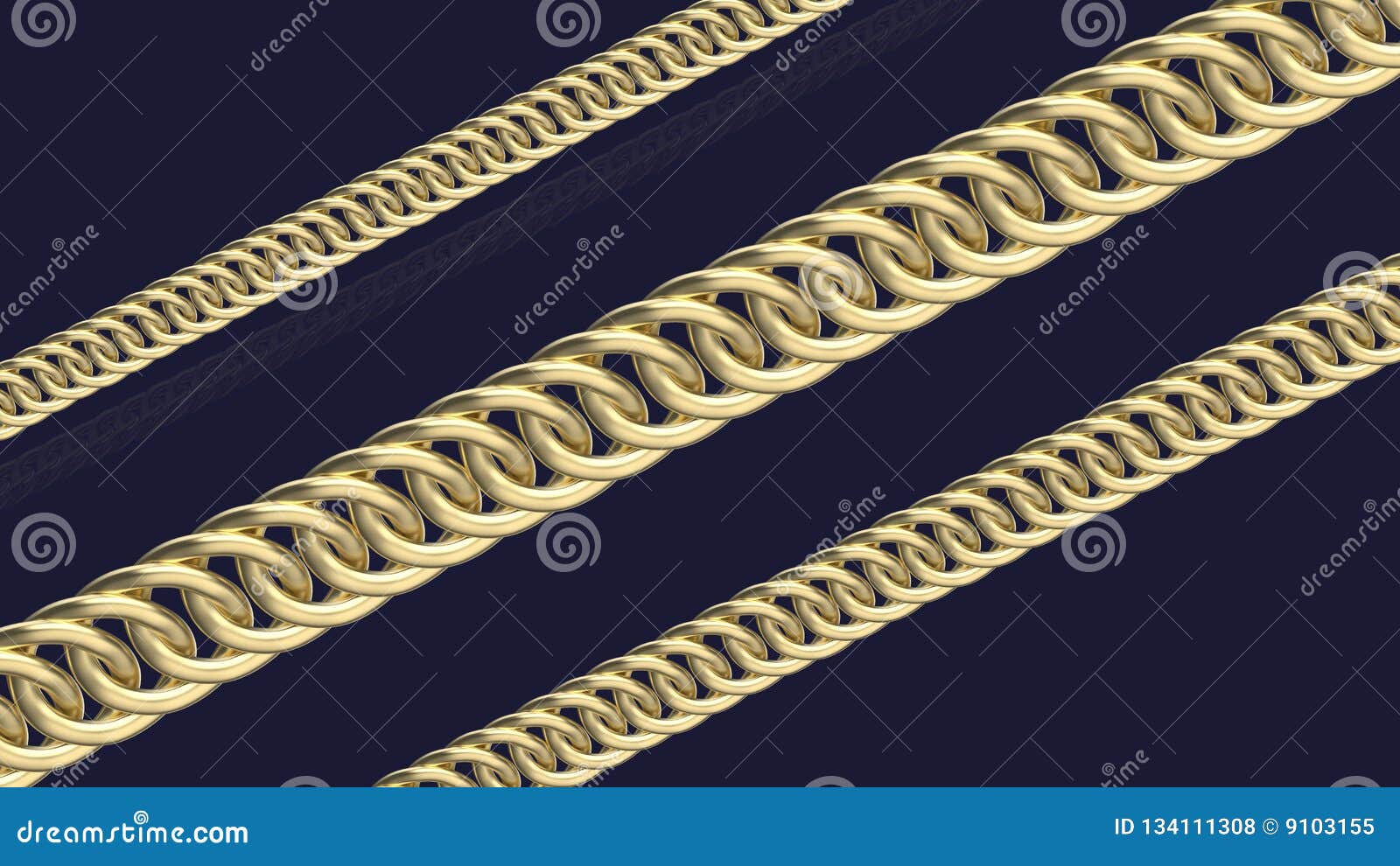 Golden Chains on Dark Blue Background 3d Render Stock Illustration ...