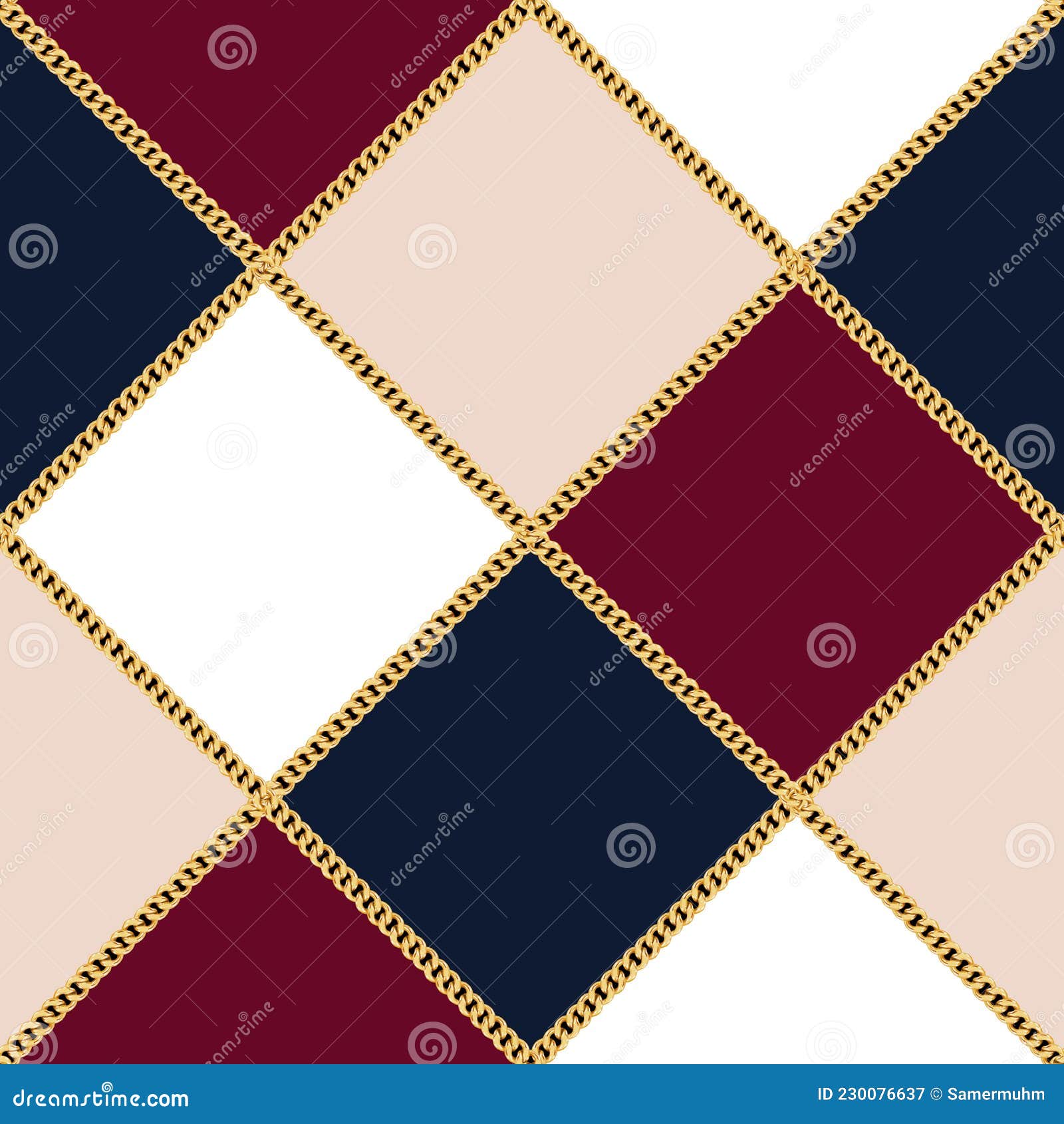 Golden Chains on Diamond Shapes, Seamless Pattern for Textile. Stock ...