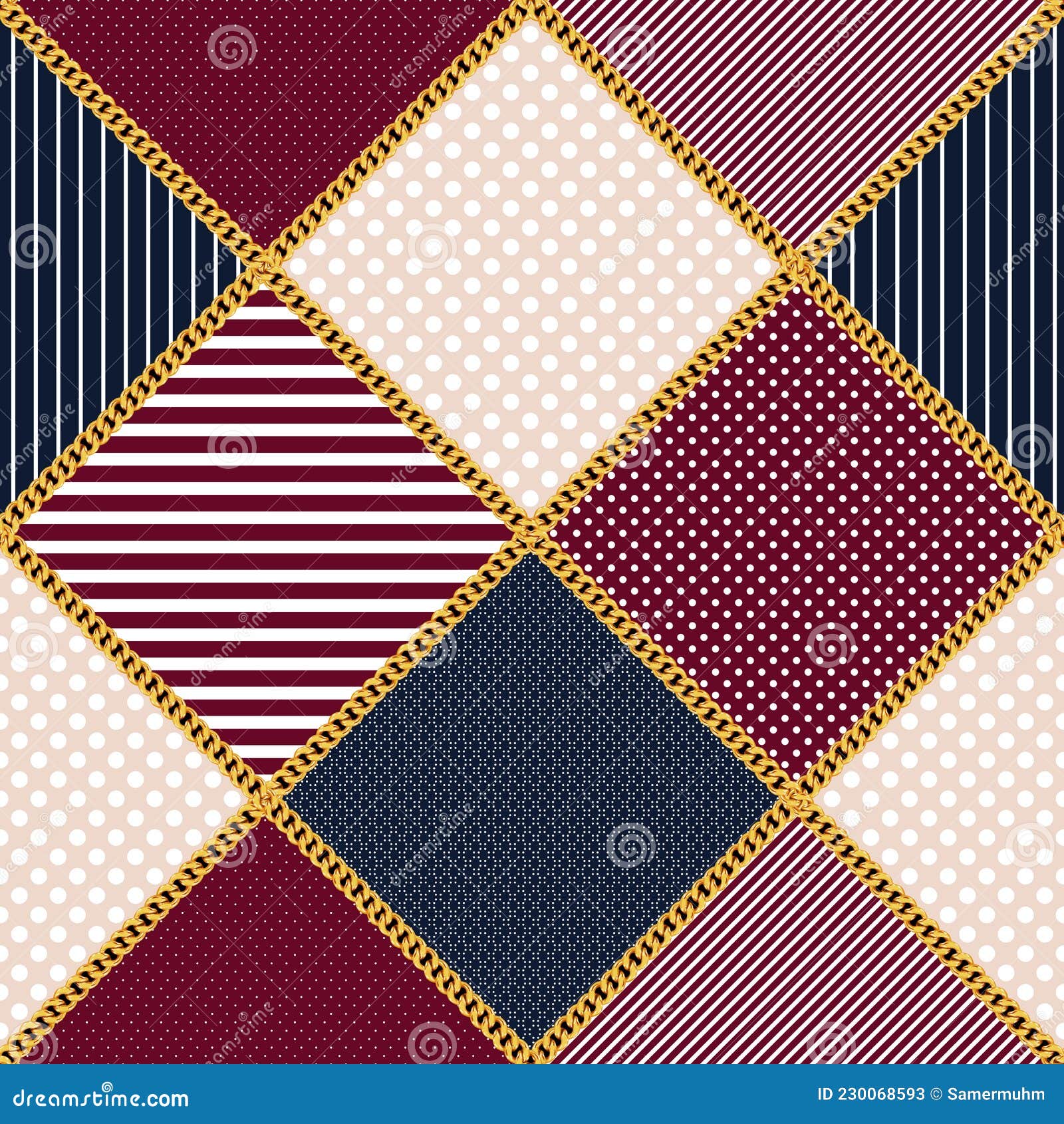 Golden Chains with Dots and Lines on Diamond Shapes, Seamless Pattern ...