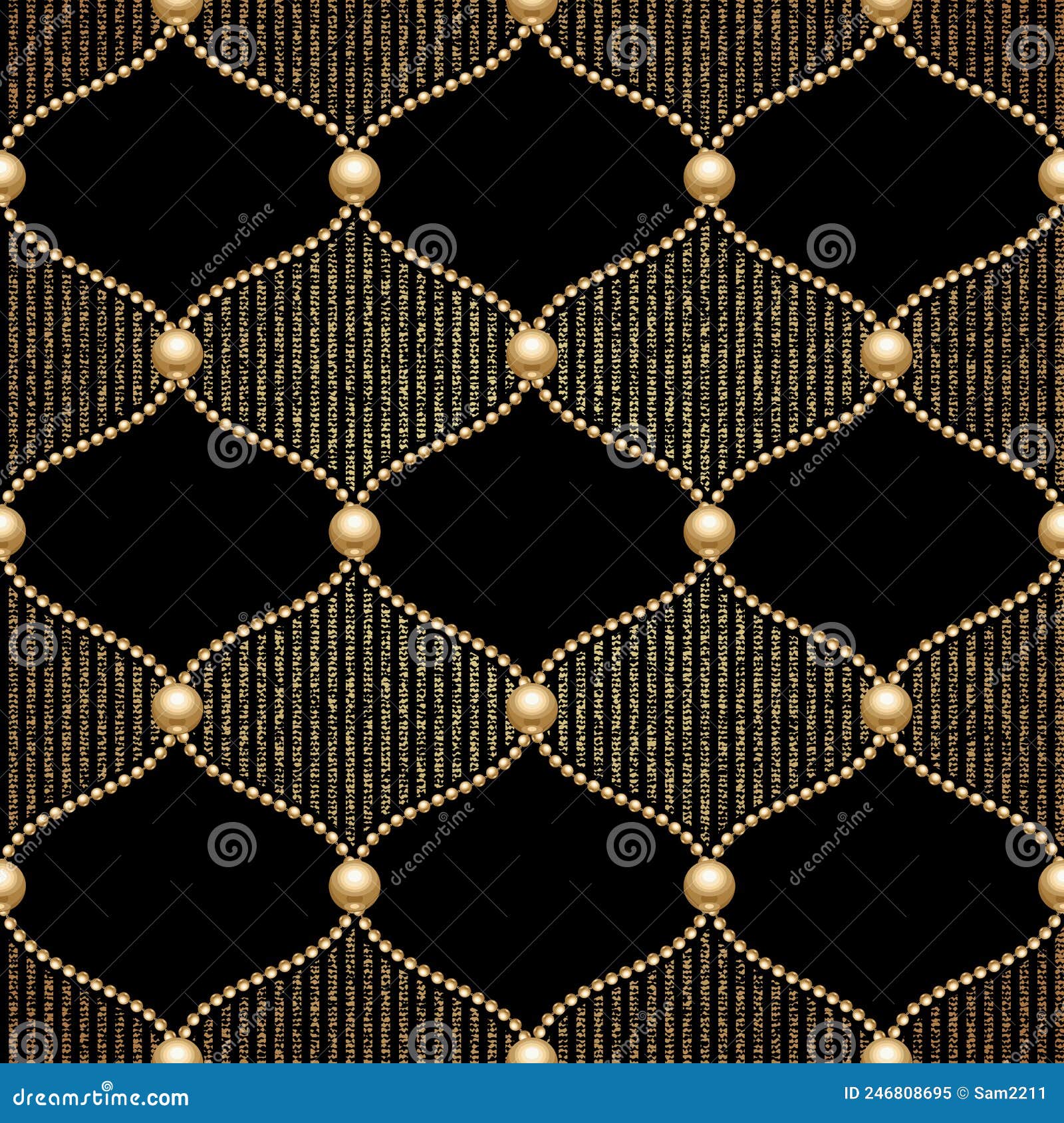 Seamless Golden Chains Grid on Black Background. Stock Illustration ...