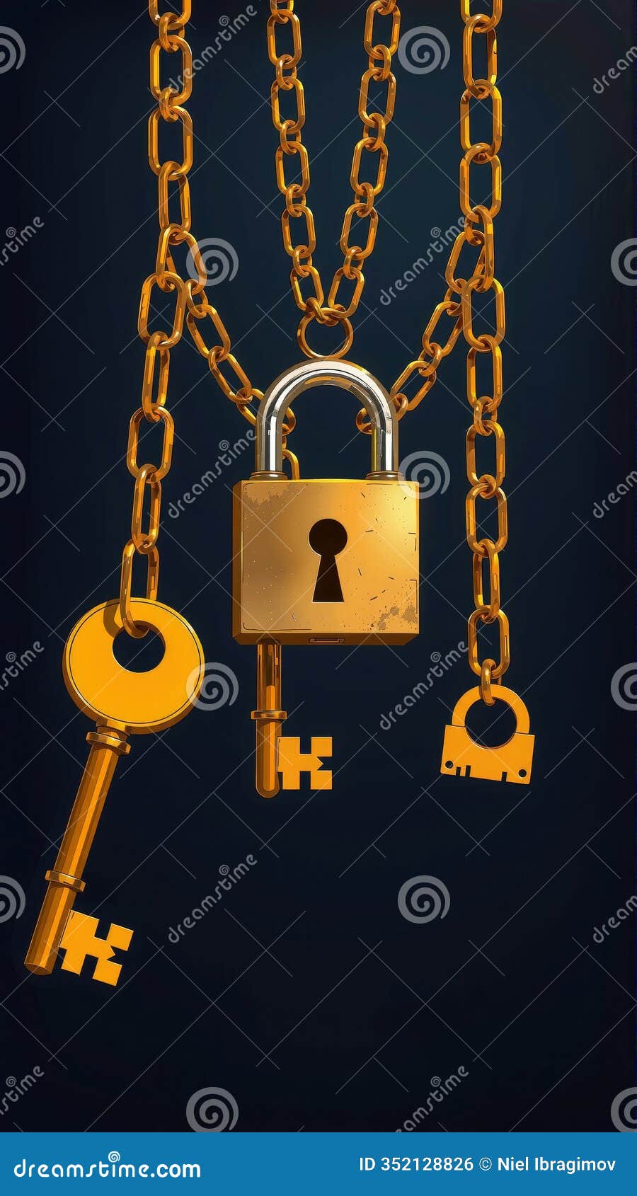 Golden Chains and Lock with Keys Symbolizing Security and Protection ...