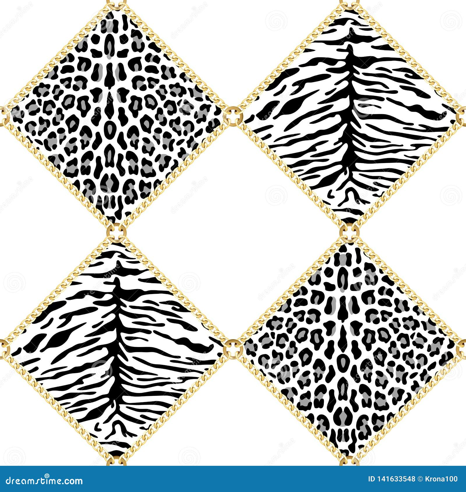 Golden Chains Seamless Pattern with Leopard and Tiger Prints. Stock ...