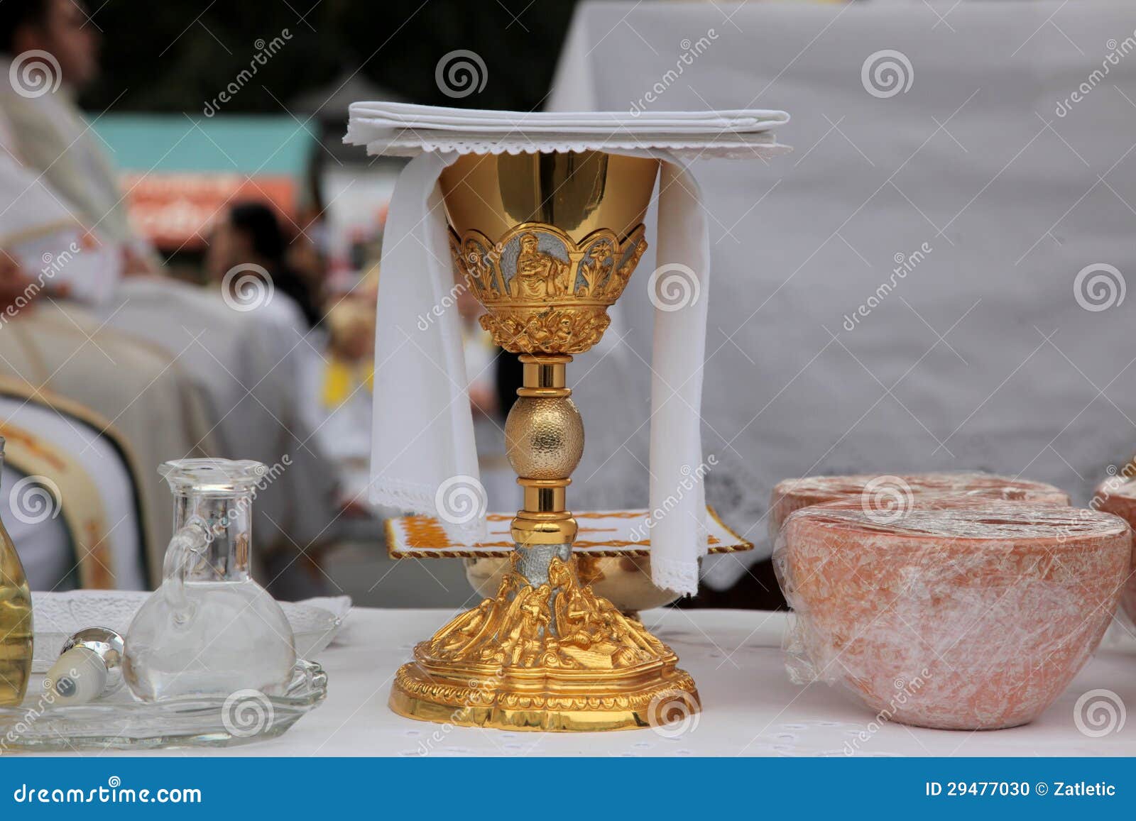 Golden Chalice With Communion Wafer And Calla Lily. Royalty-Free Stock ...