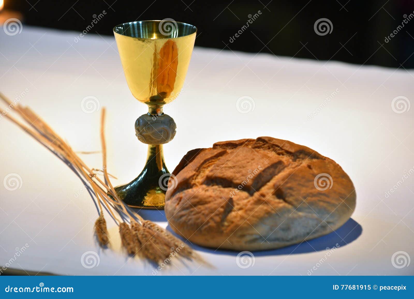 Golden chalice, bread. stock image. Image of christian - 77681915