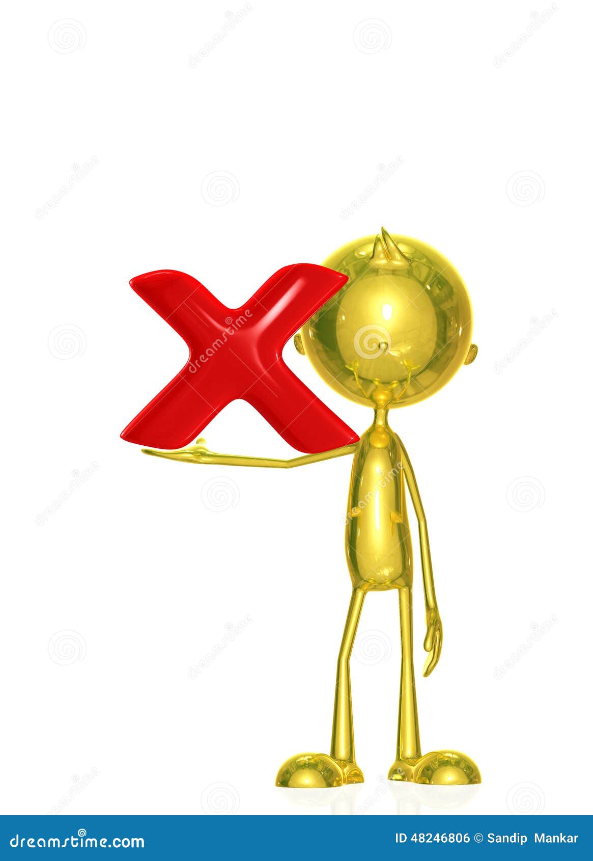 Golden Character with Wrong Sign Stock Illustration - Illustration of ...