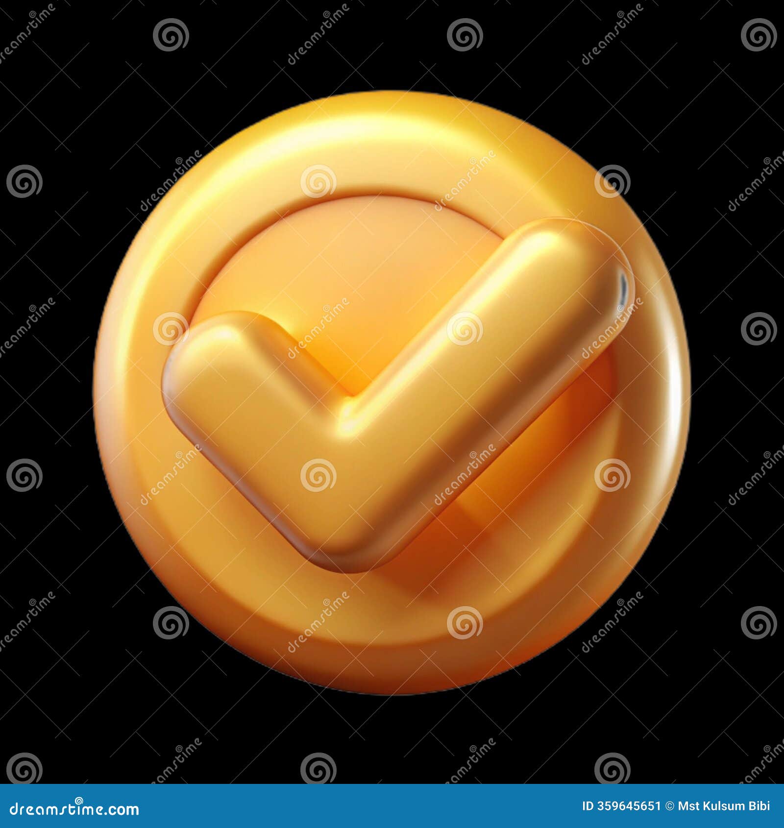 Golden Check Mark Symbol Floating On Blue Background Stock Photo ...