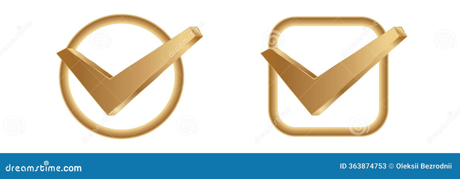 3D Golden Check Mark Sign, Isolated On Transparent Background. Stock ...