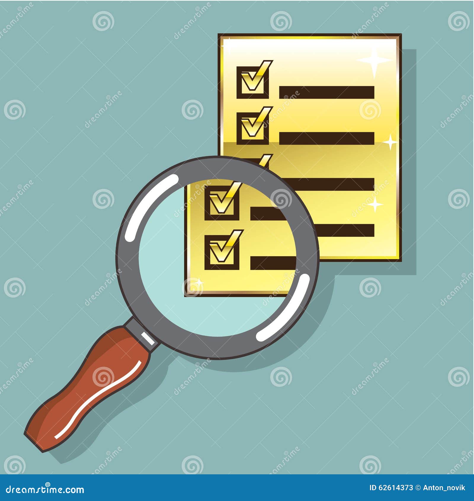 Golden Checklist Magnifying Glass Zoom Vector | CartoonDealer.com #62614373