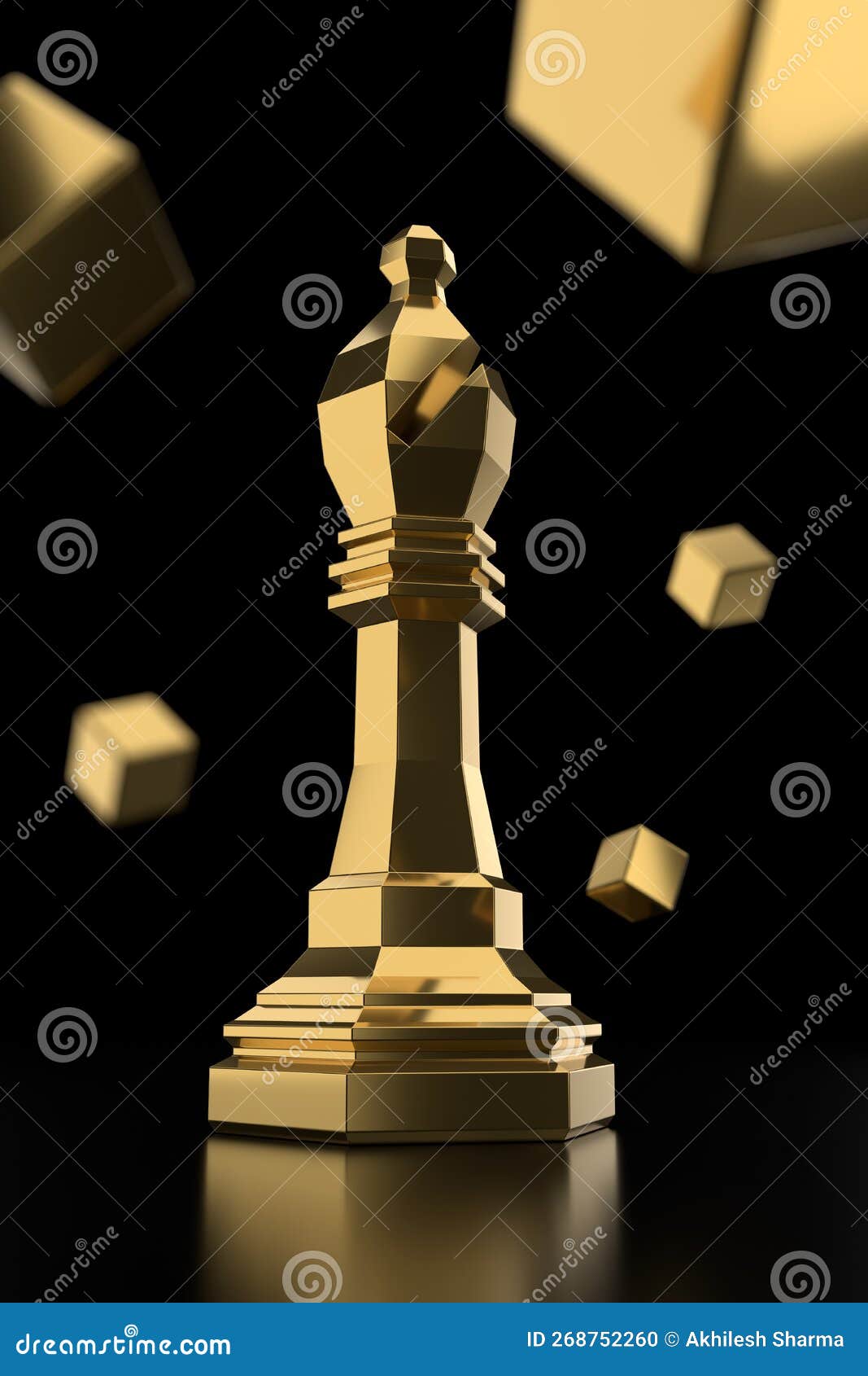 Golden Chess Bishop Piece on Black Background with Cubes - 3D ...