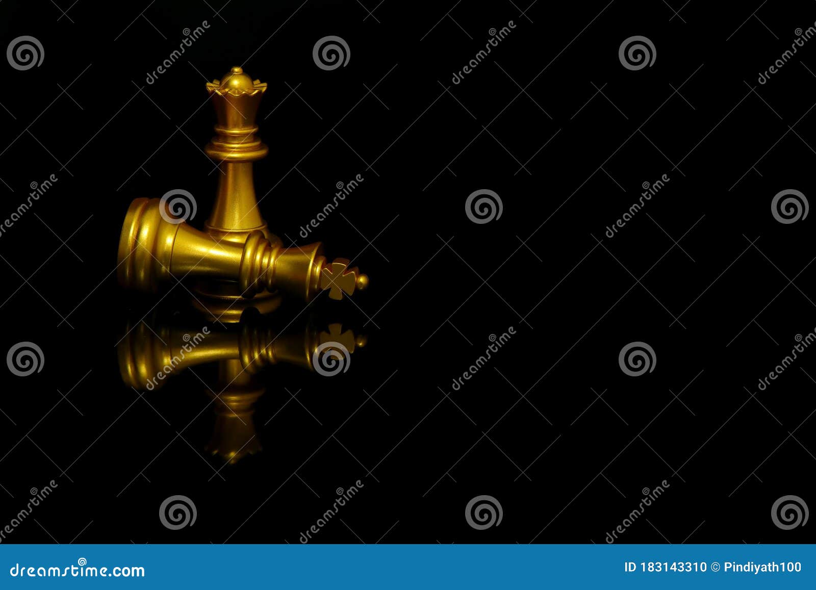 Golden Chess Pieces King and Queen Isolated on Black Background Stock ...