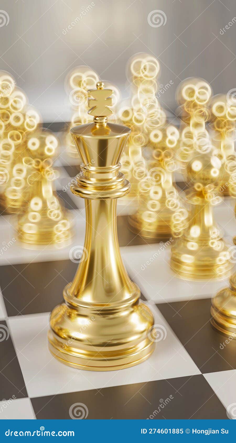 A Golden Chess Set on a Checkered Board, 3d Render Stock Illustration ...