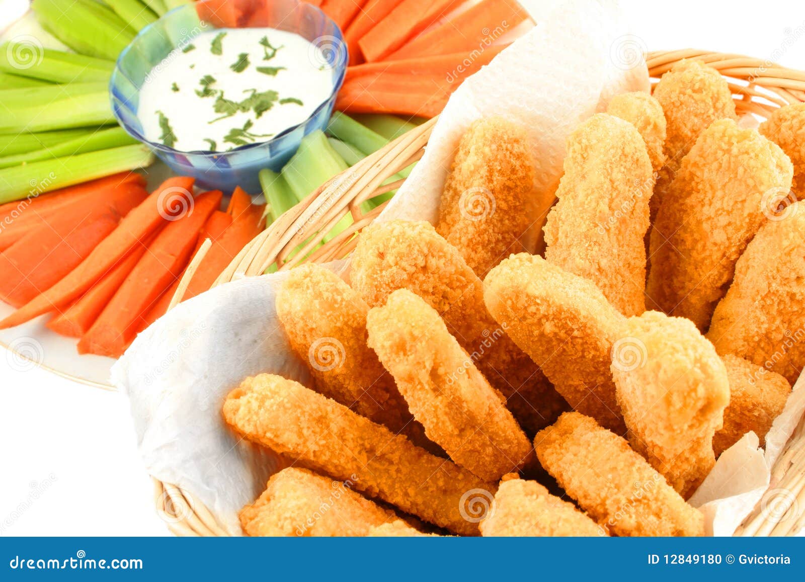 Golden chicken fingers stock photo. Image of carrot, basket - 12849180