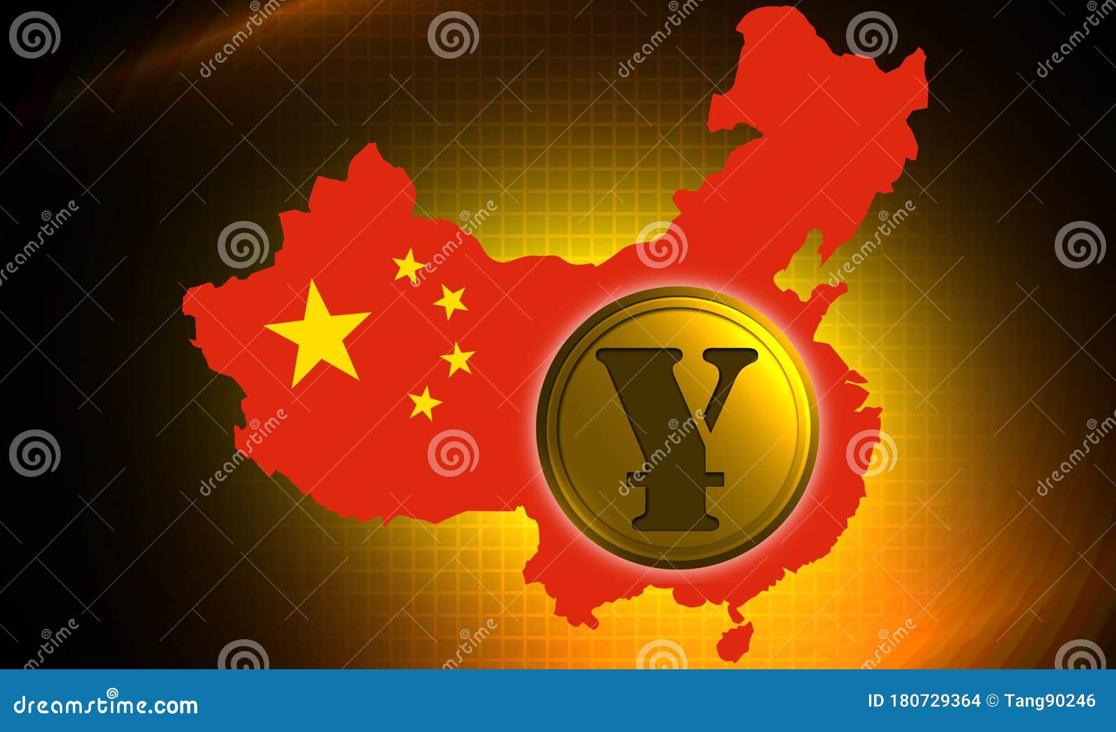 Golden China Yuan with China Map Stock Illustration - Illustration of ...