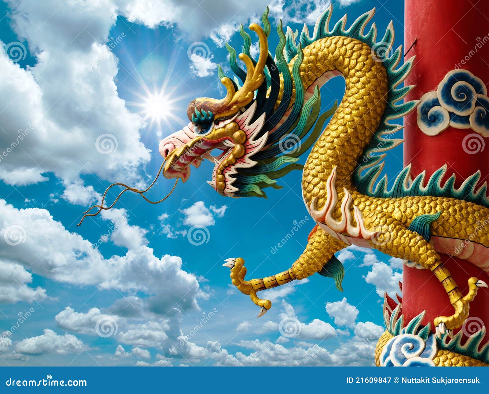 Golden Chinese Dragon and Bright Sky Stock Image - Image of peace ...