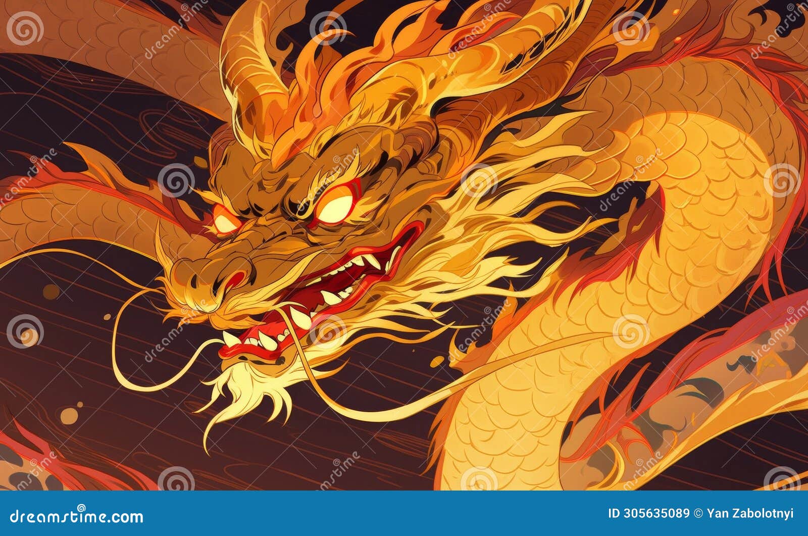 Golden Chinese Dragon Depicted In An Animated Fantasy Style For Asian