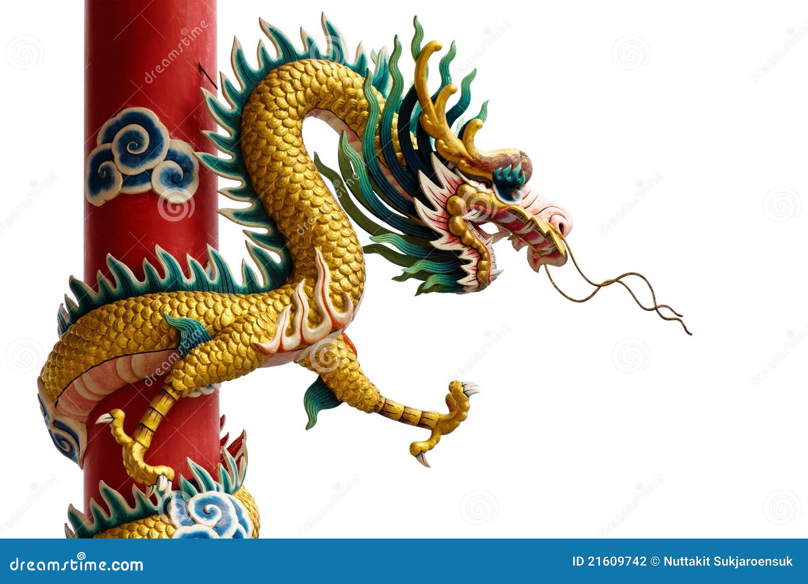 Golden Chinese Dragon Wrapped Around Red Pole Stock Photo - Image of ...