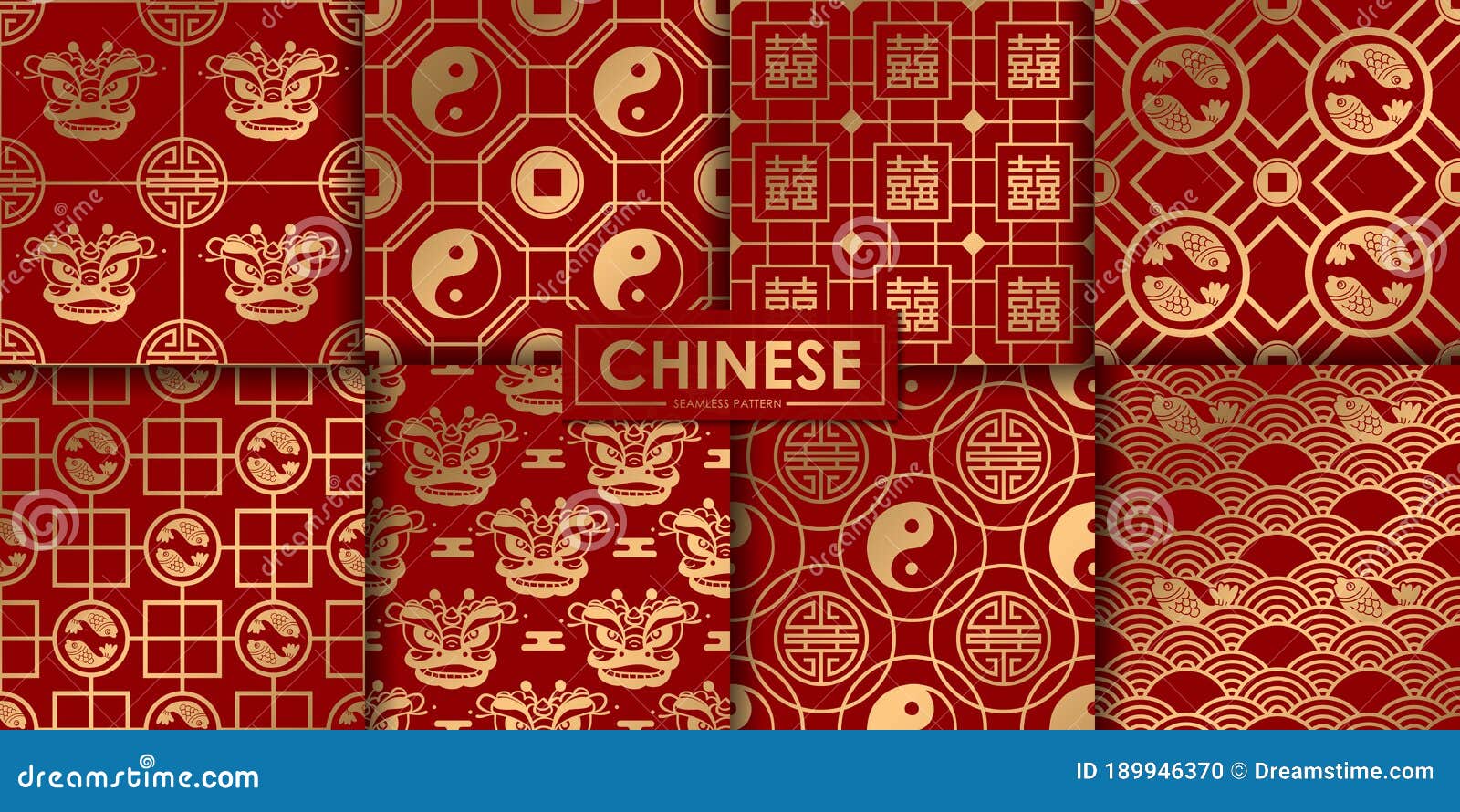 Golden Chinese Pattern Collection. Stock Vector - Illustration of ...