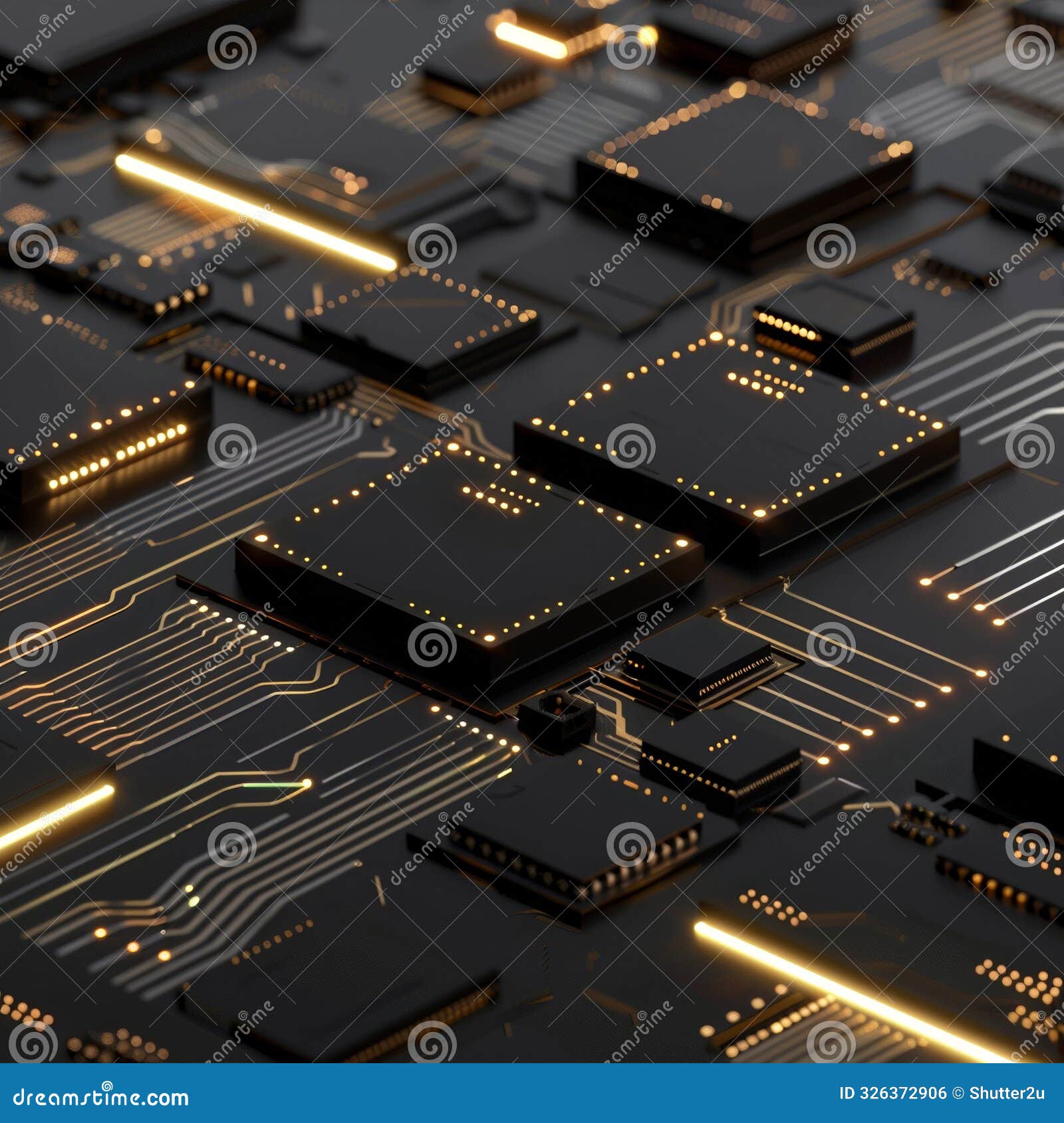 A Golden Chip Embedded in Sleek Black Stock Illustration - Illustration ...