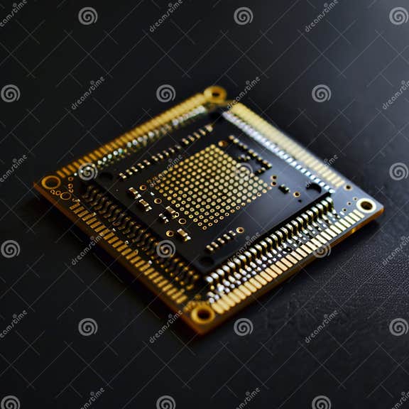 A Golden Chip Embedded in Sleek Black Stock Illustration - Illustration ...
