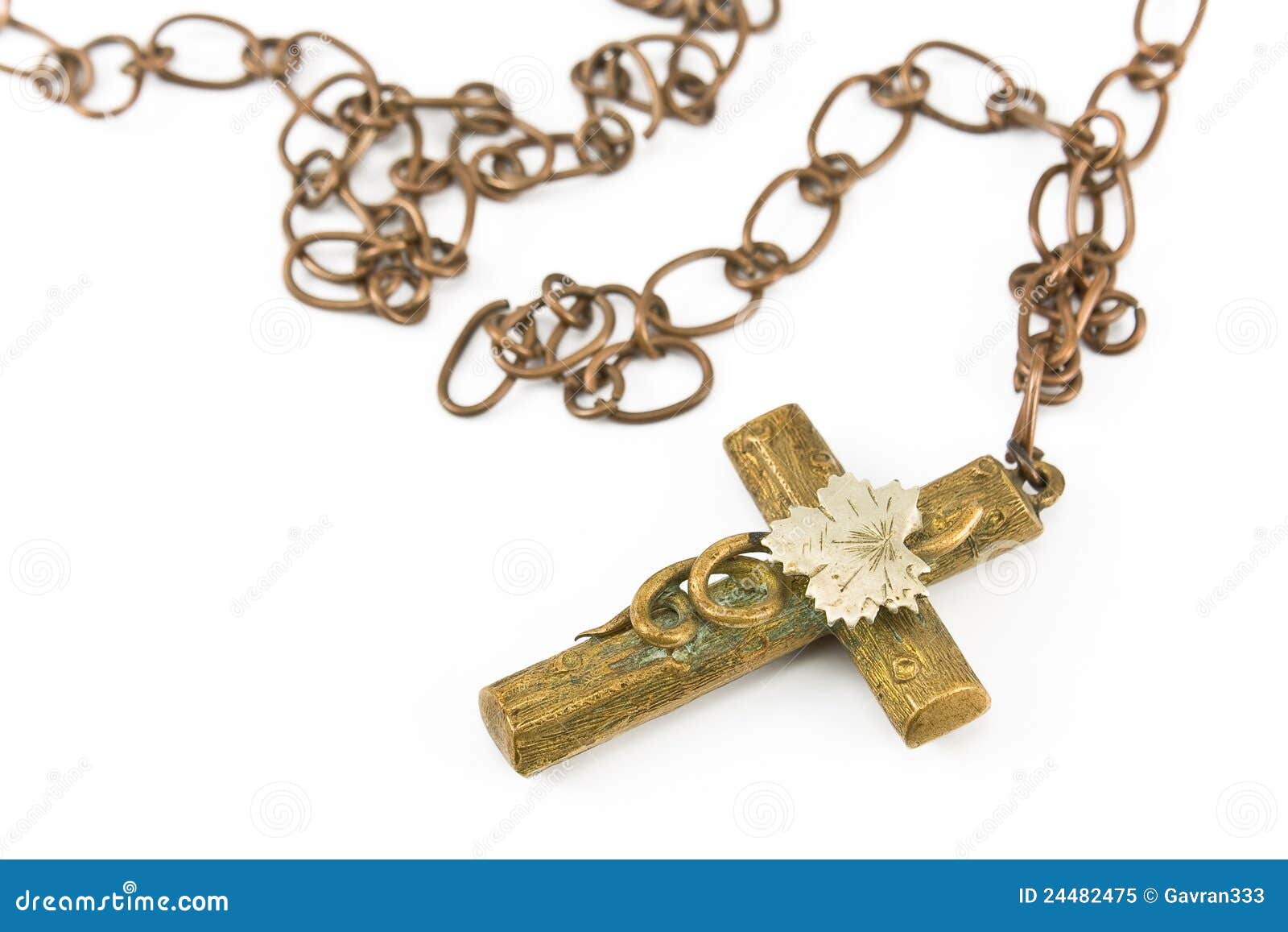 Golden Christian Cross with Chain Stock Image - Image of isolated ...