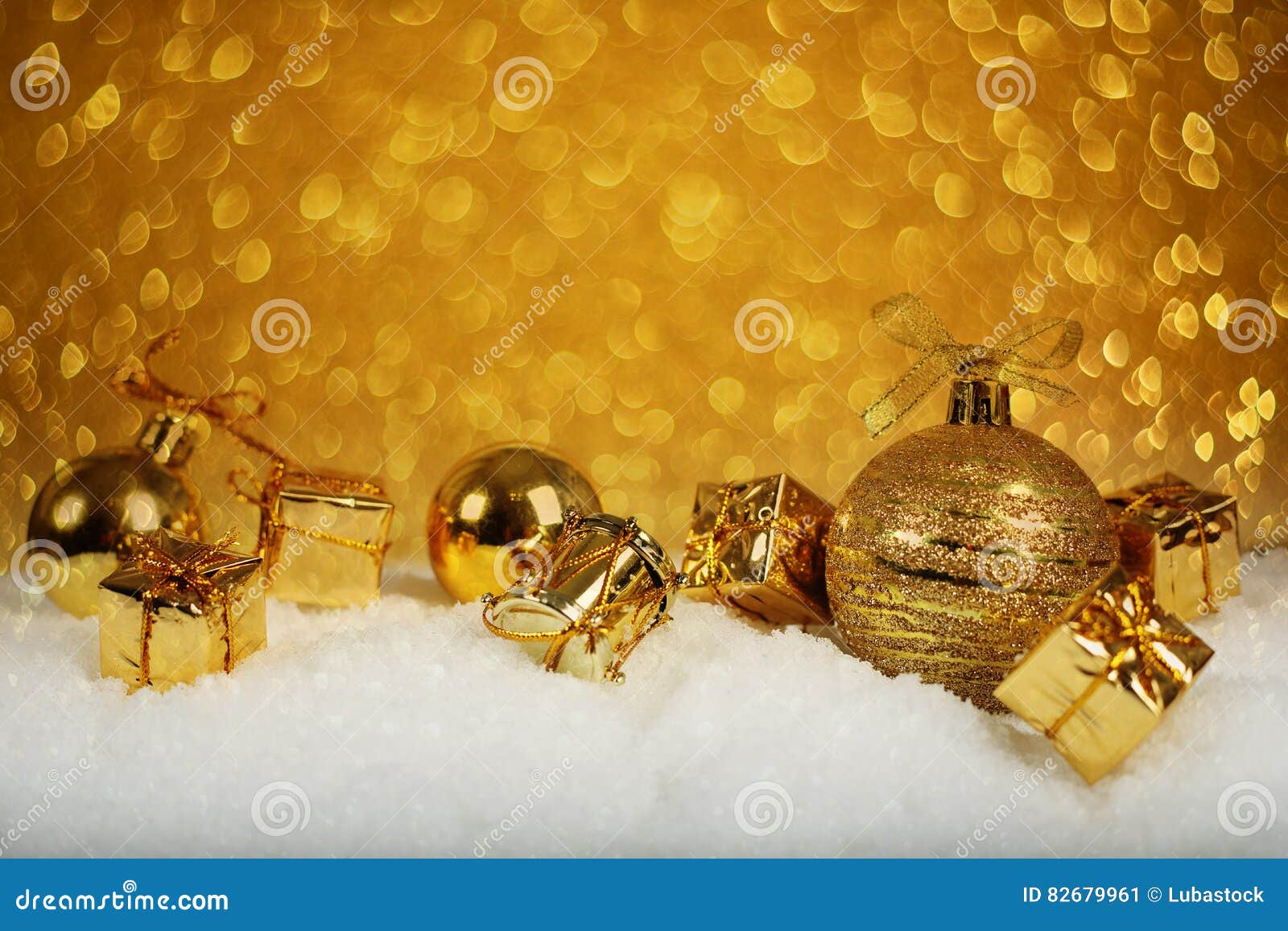 Golden christmas decor stock image. Image of bokeh, glow - 82679961