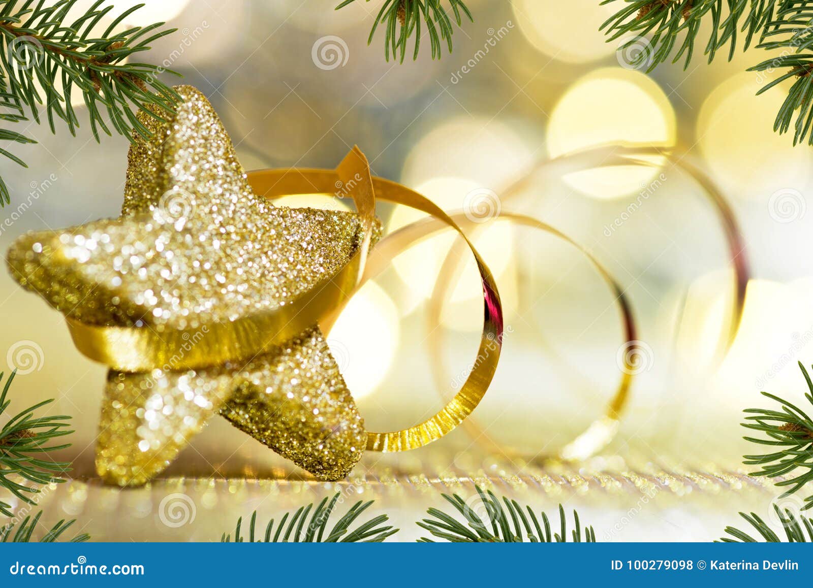 Golden Christmas Star with Ribbon Stock Photo - Image of life, depth ...