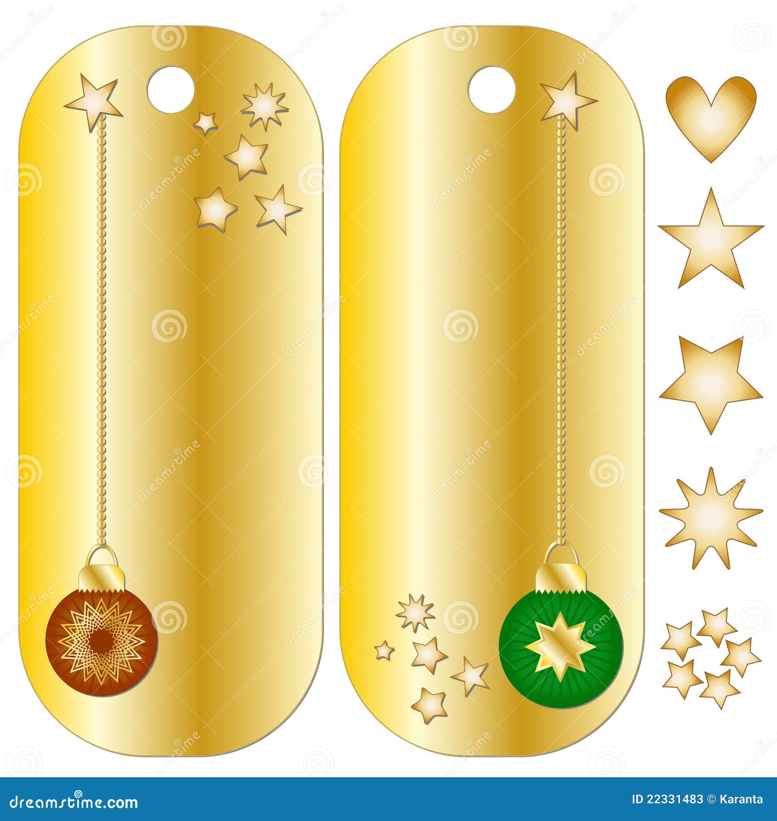 Golden Christmas Tags with Baubles and Stars Stock Illustration ...