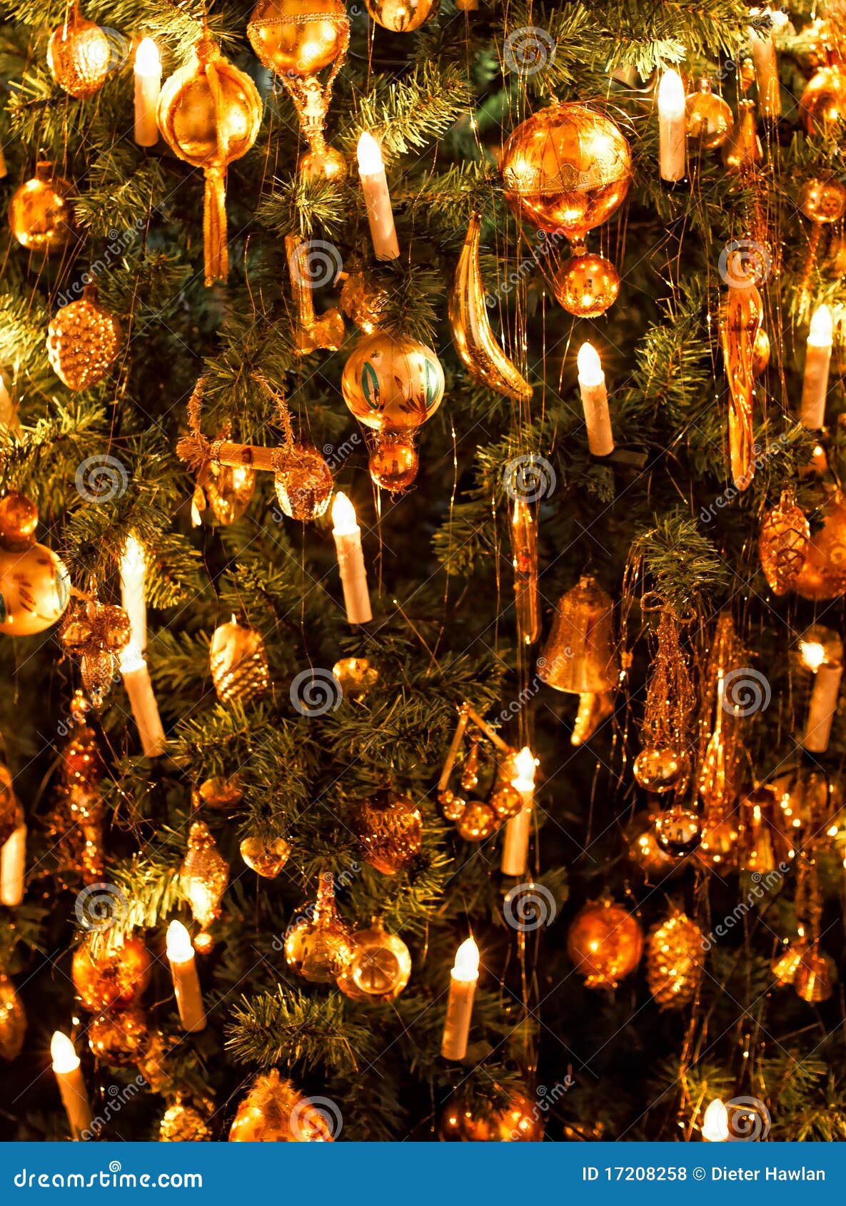 Golden Christmas Tree stock photo. Image of ball, hanging - 17208258