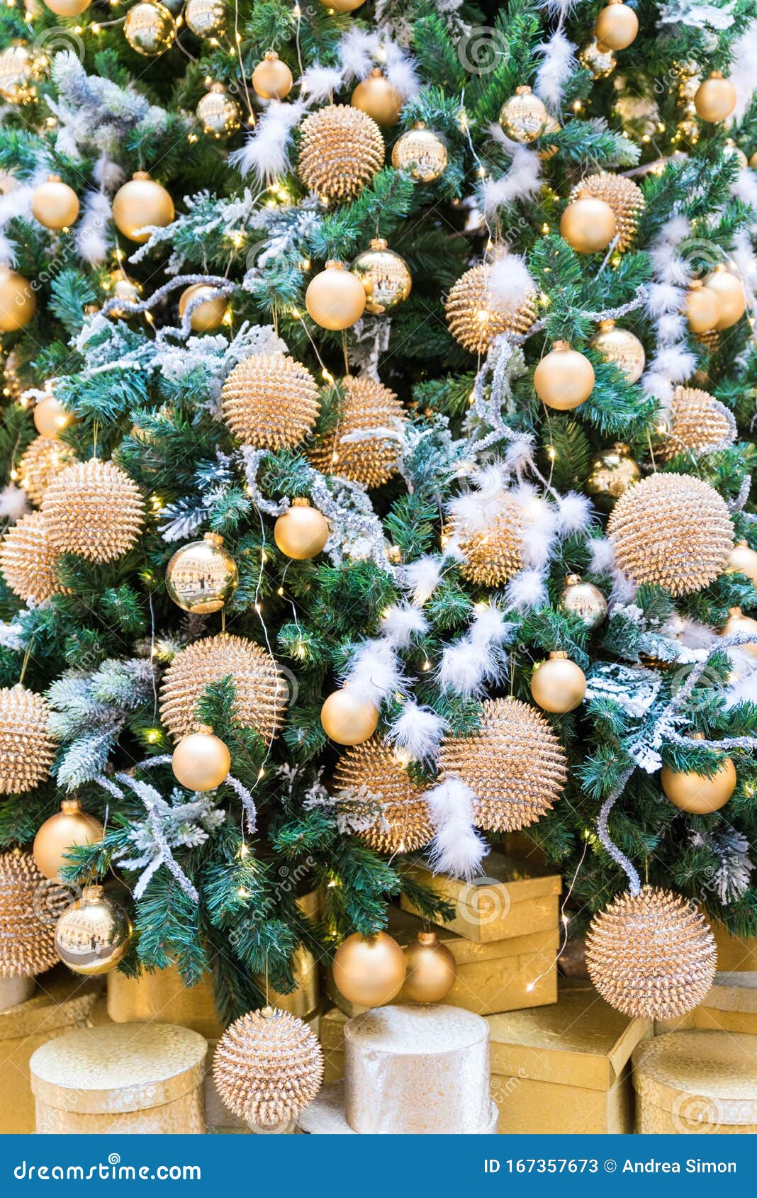 Golden Christmas Tree Background Stock Image - Image of balls, magical ...