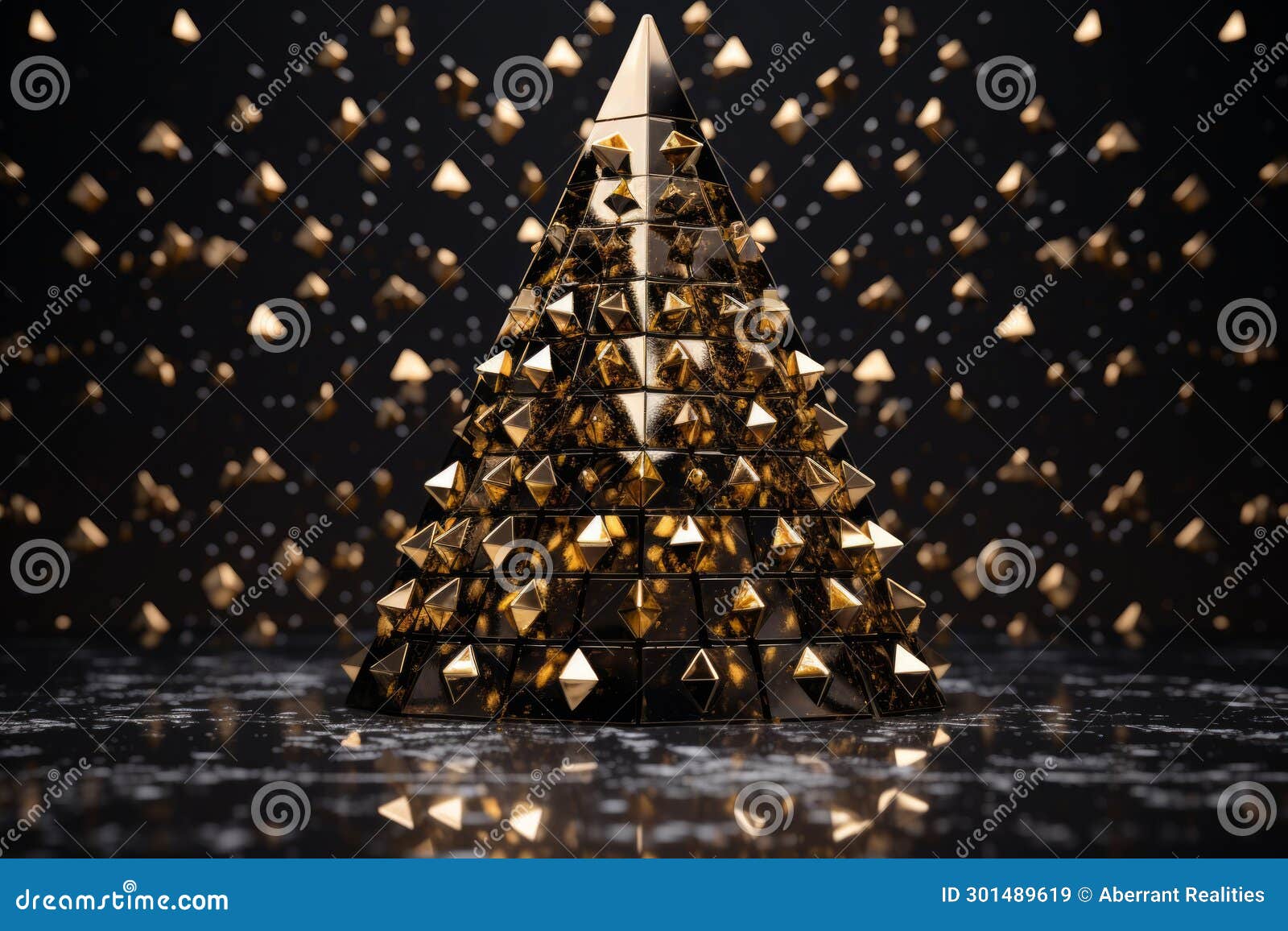 A Golden Christmas Tree Made Out of Triangles on a Black Background ...