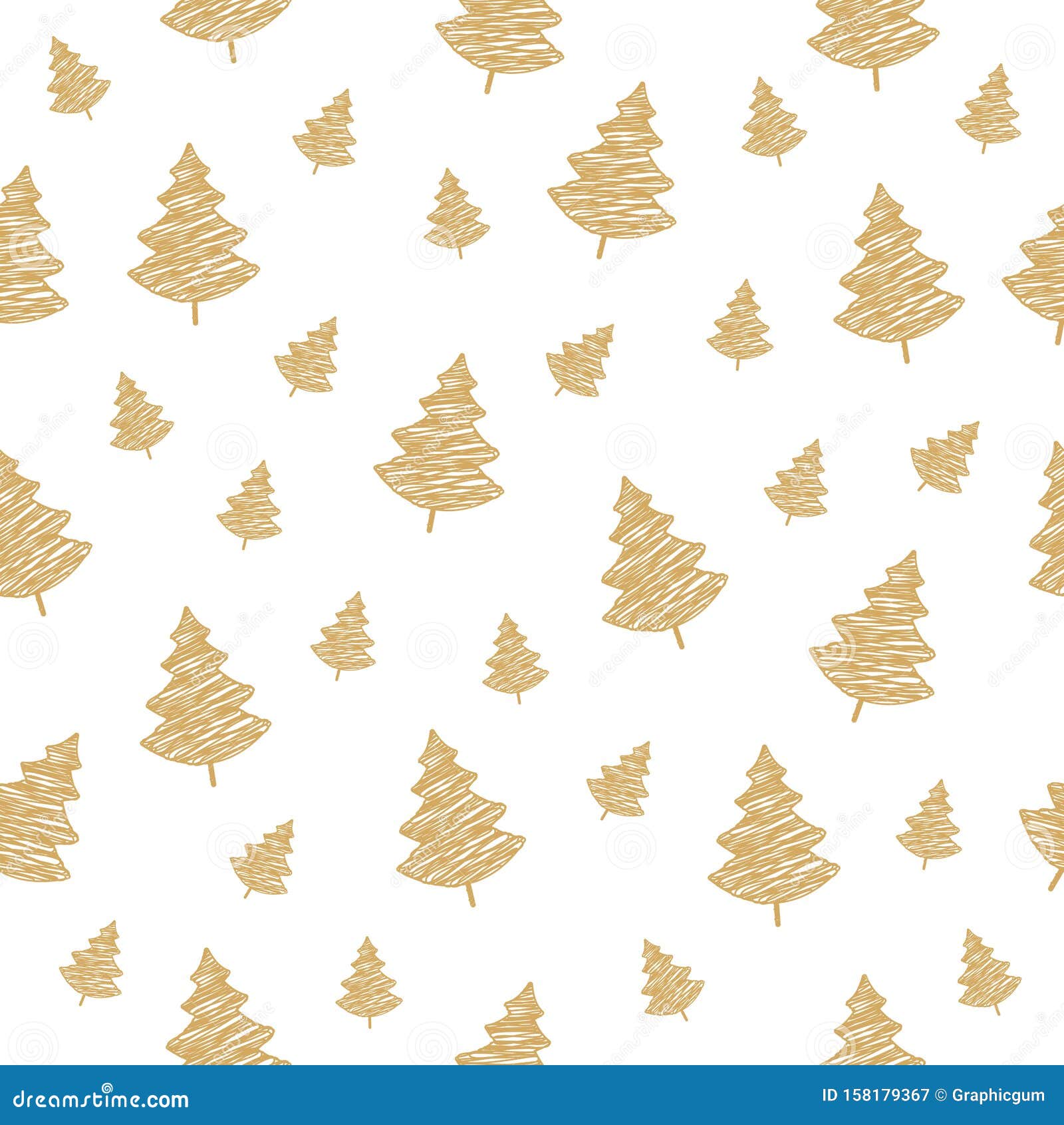 Golden Christmas Tree Seamless Pattern Scribble Drawing Isolated ...